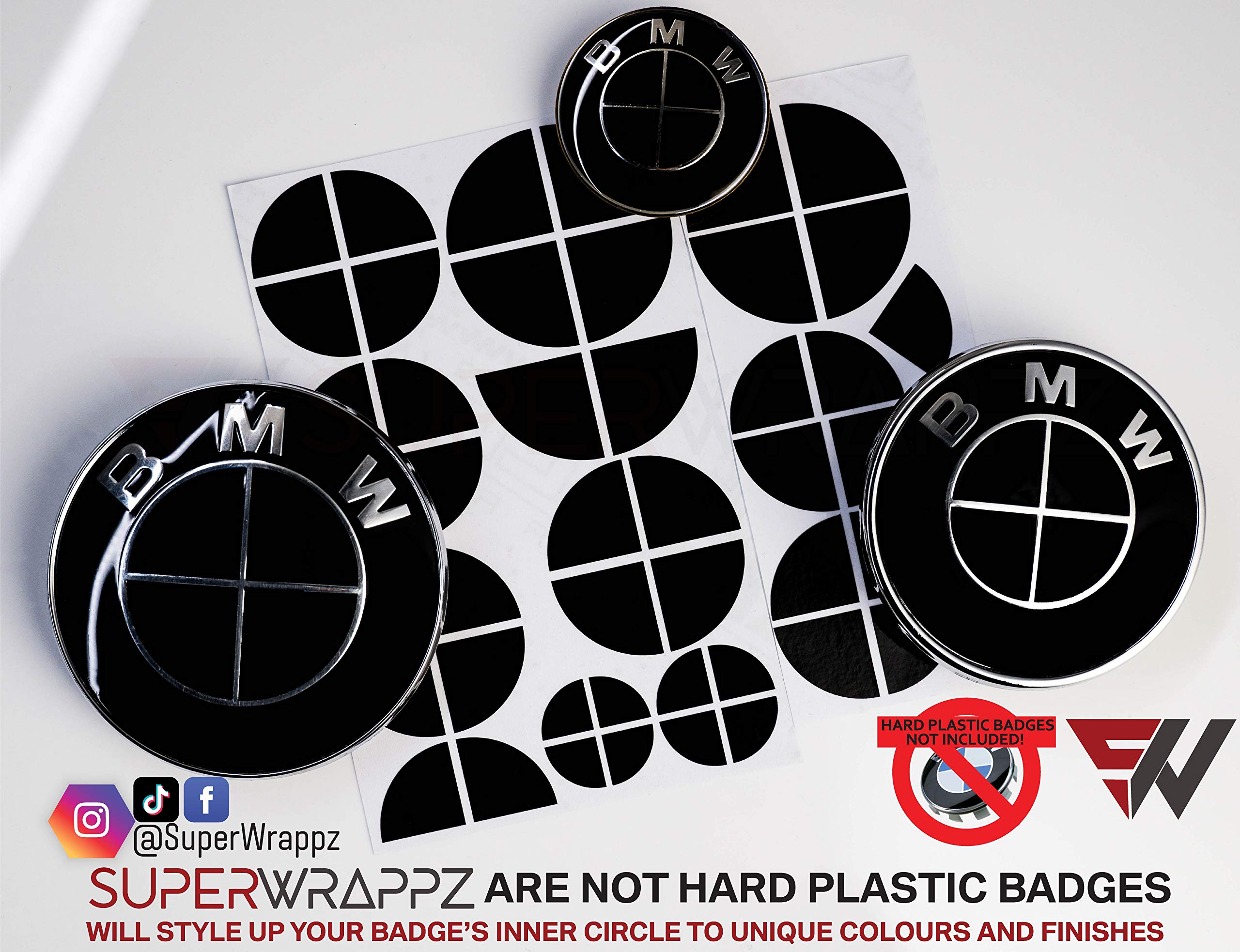 Buy SuperWrappz FULL BLACK GLOSS Badge Emblem Overlay FOR BMW Sticker ...
