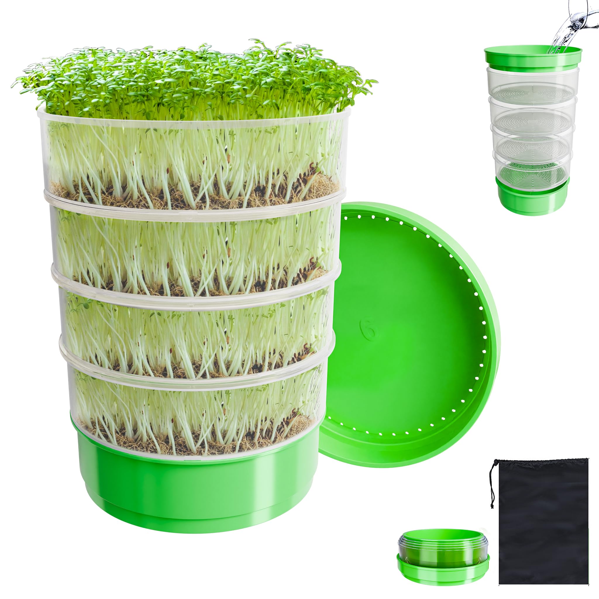 Amazon.com : Aowalen 4-Tier Seed Sprouting Kit, Stackable Microgreens ...