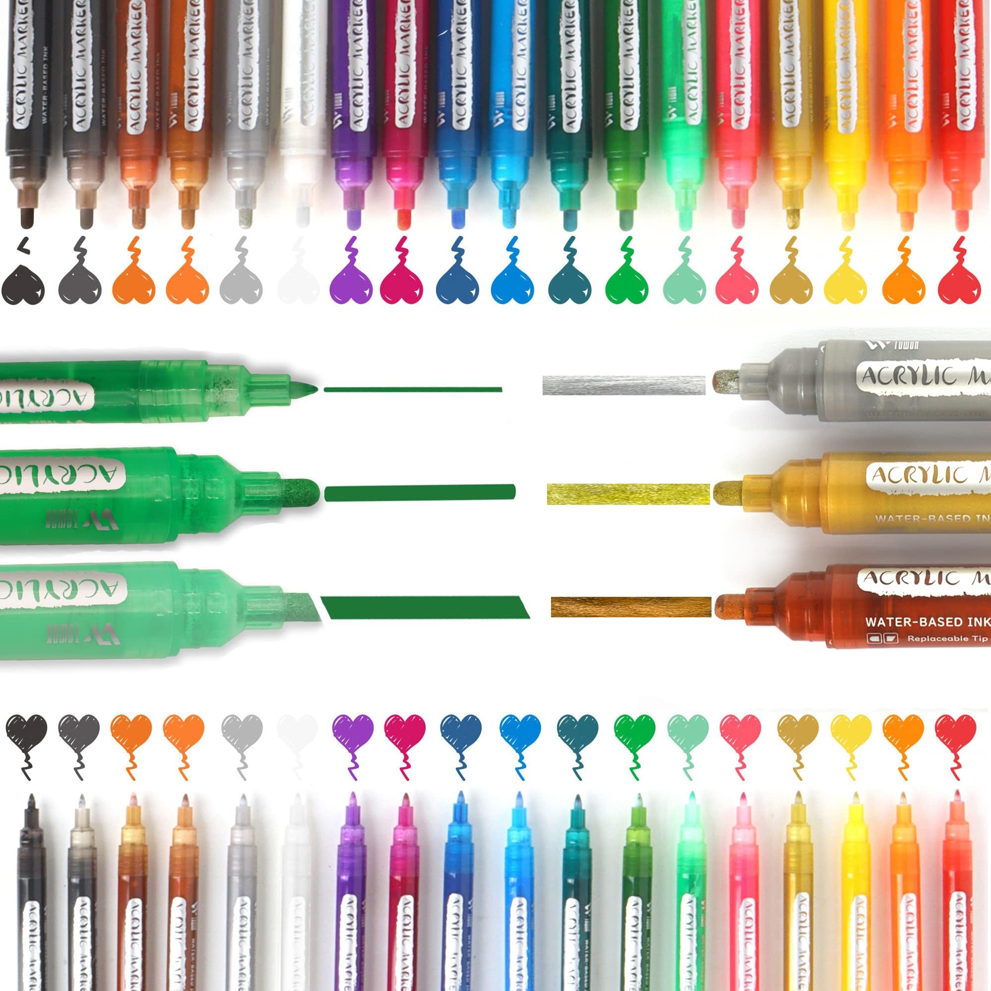 Amazon.com: TOWON 36 Colored Acrylic Paint Pens - Ultra Fine, Medium ...