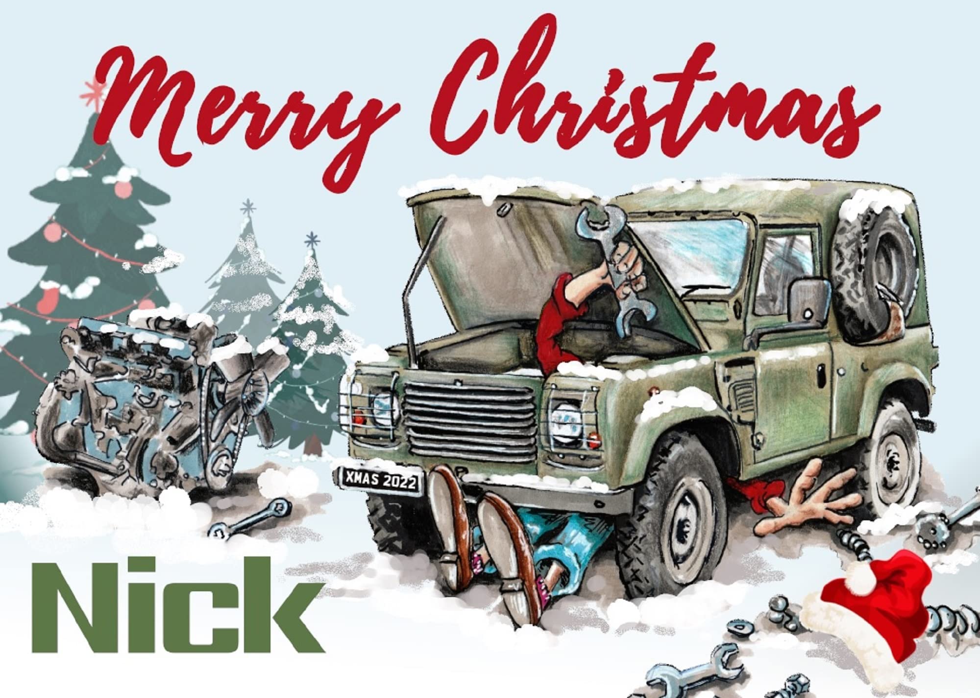 Personalised Green Land Rover Defender Christmas Card : Amazon.co.uk ...