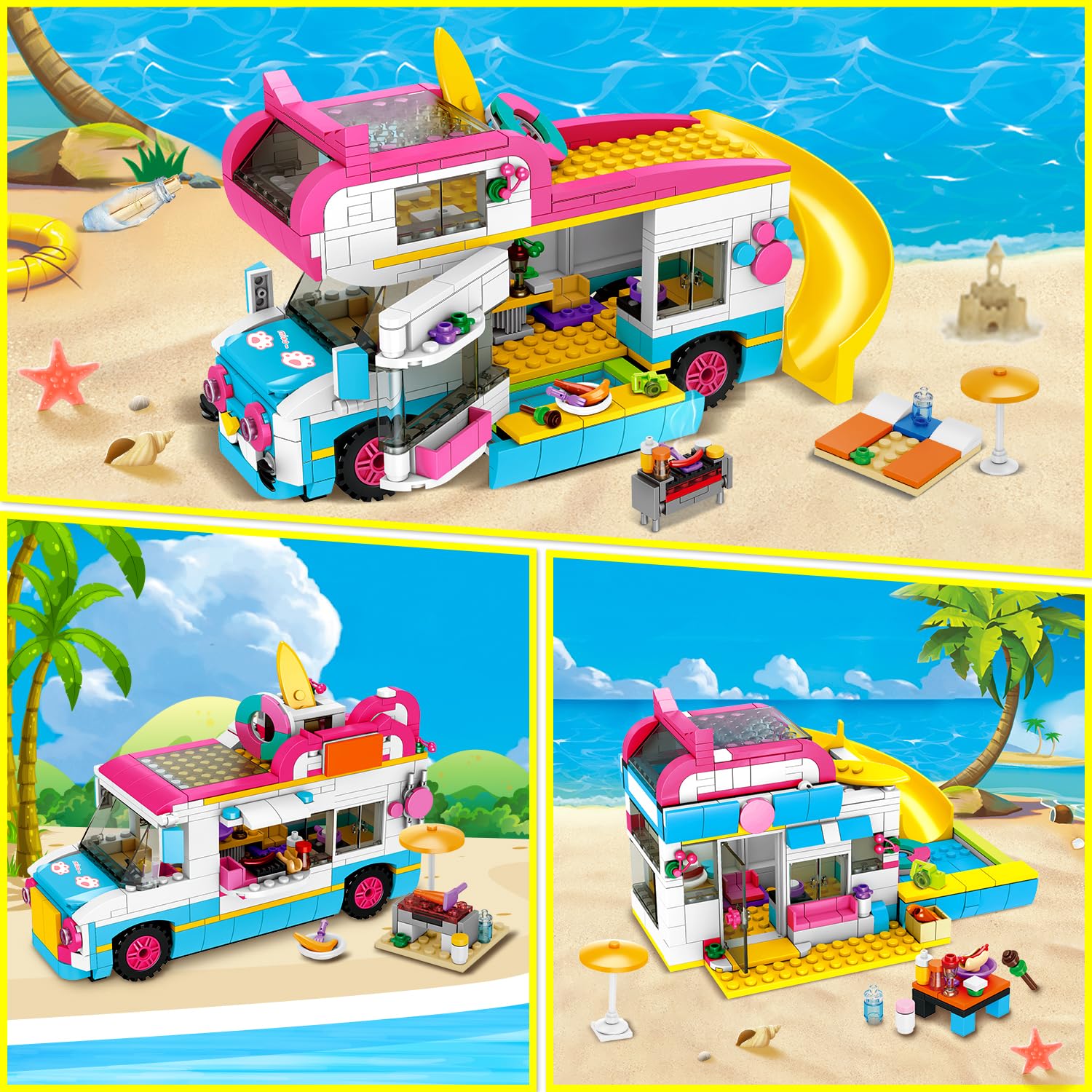 Snapklik.com : HOGOKIDS 3-in-1 Girls Camper Van Building Set - 494PCS ...