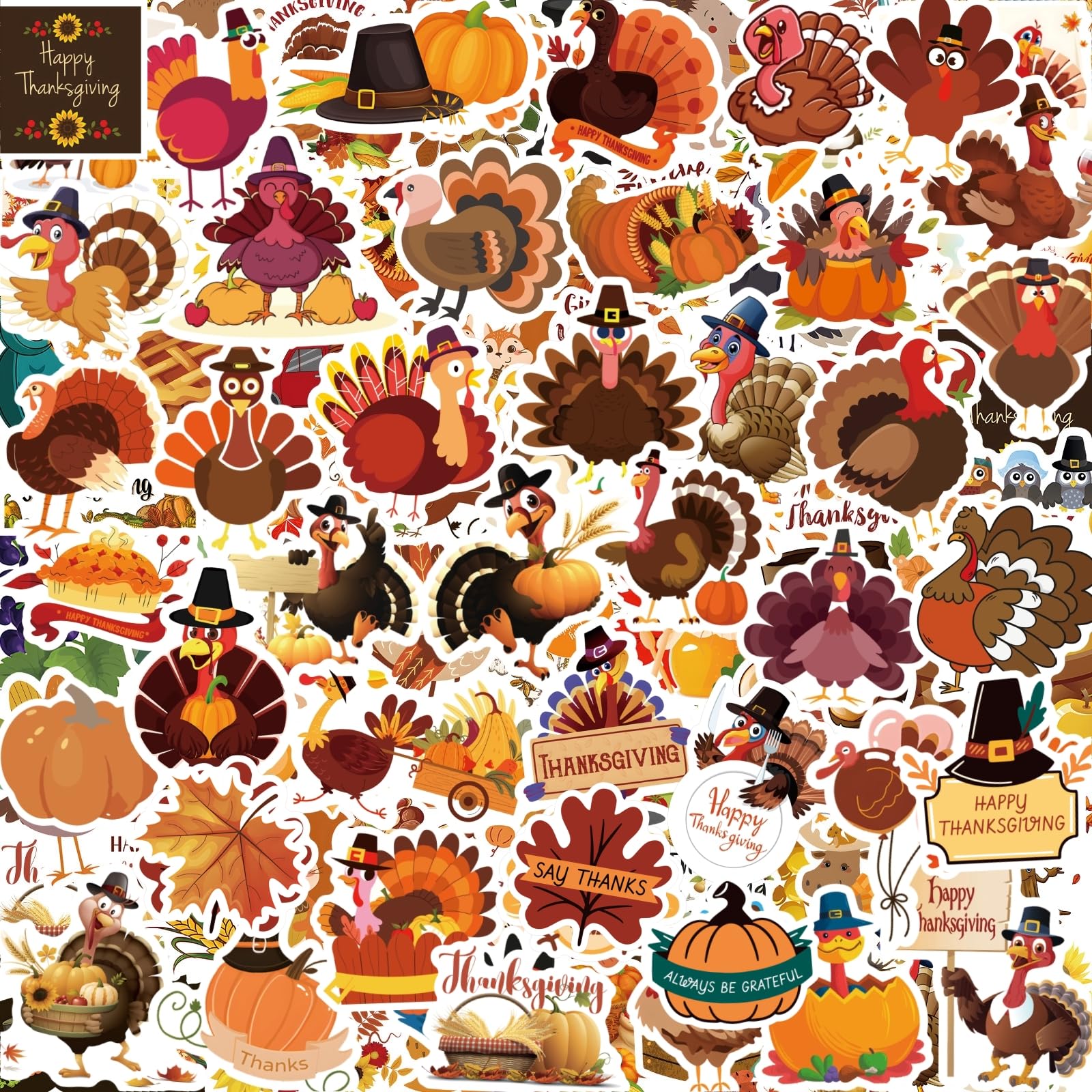 Amazon.com: 200pcs Thanksgiving Stickers, No Repeating Vinyl Waterproof ...