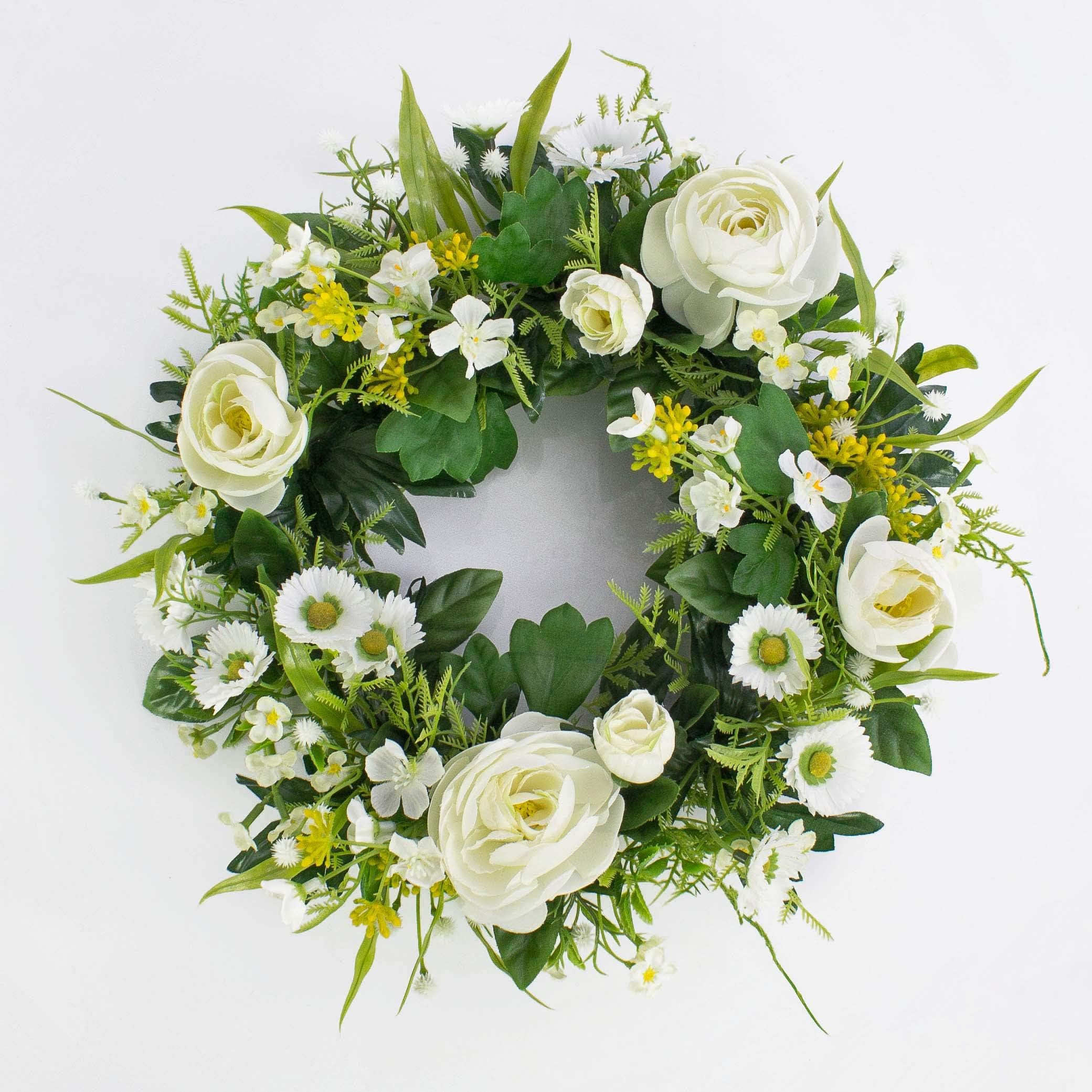 artplants.de Spring wreath with Ranunculus, daisies, cream, Ø 10"/25cm ...