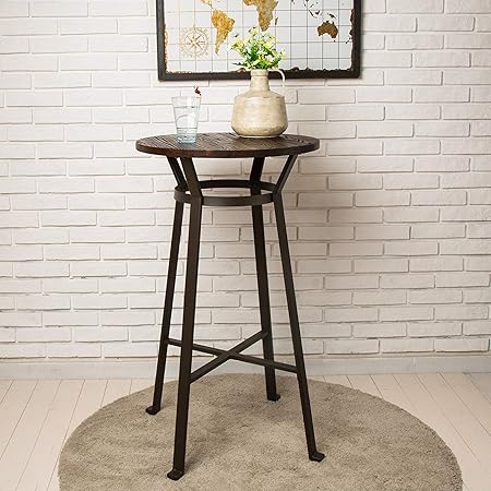 Amazon.com: glitzhome Rustic Steel Bar Table Round Wood Top Dining Room ...