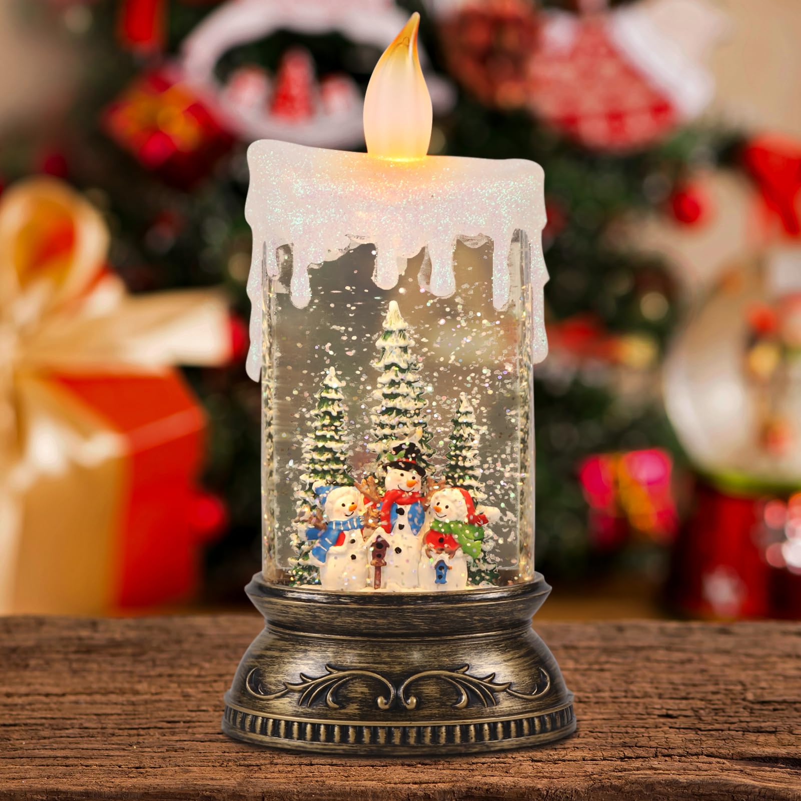 Amazon.com: GenSwin Christmas Snow Globe Candle, Swirling Glittering ...