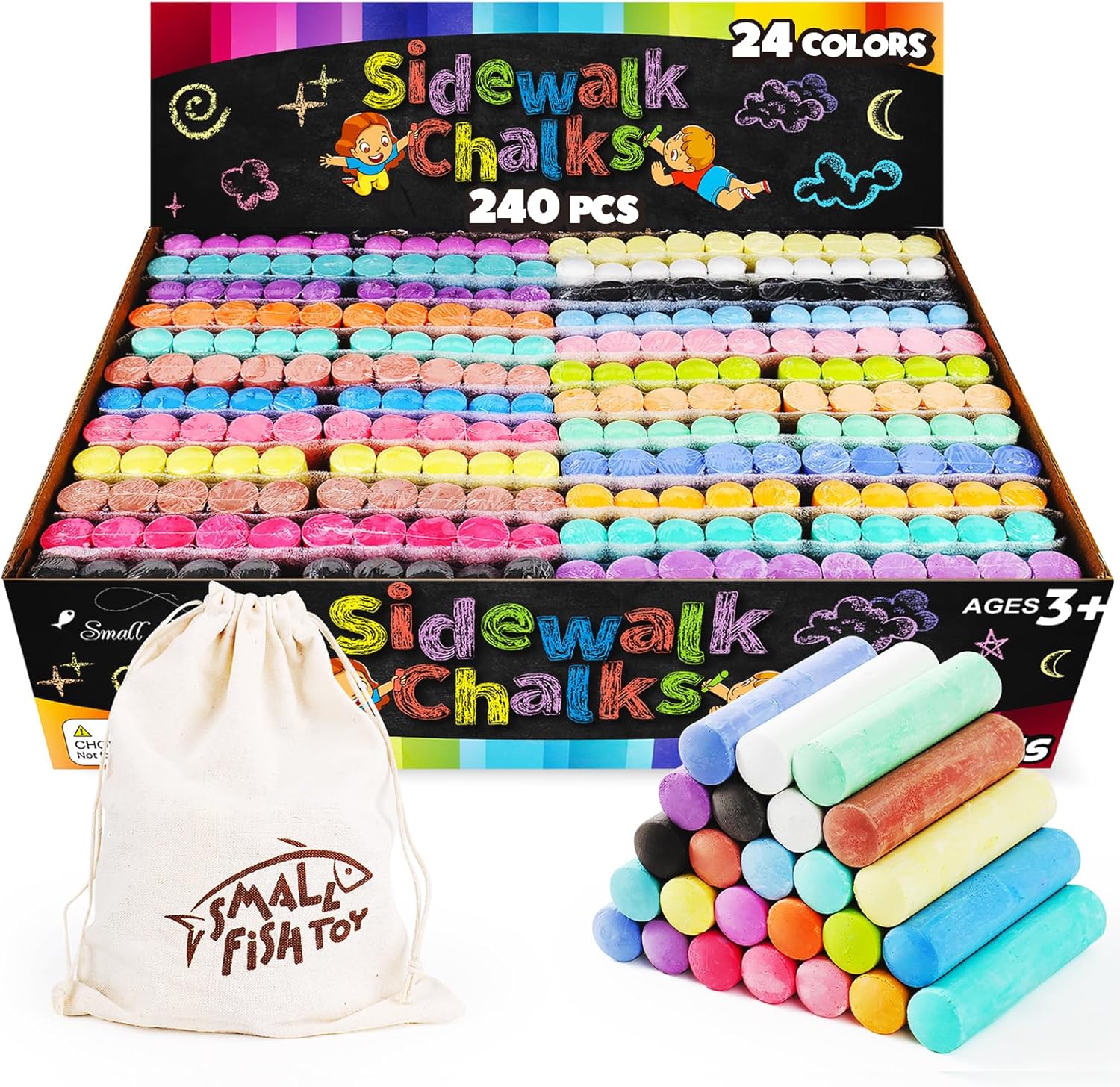 Amazon.com: 240PCS Washable Sidewalk Chalks, 24 Colors Jumbo Chalk for ...