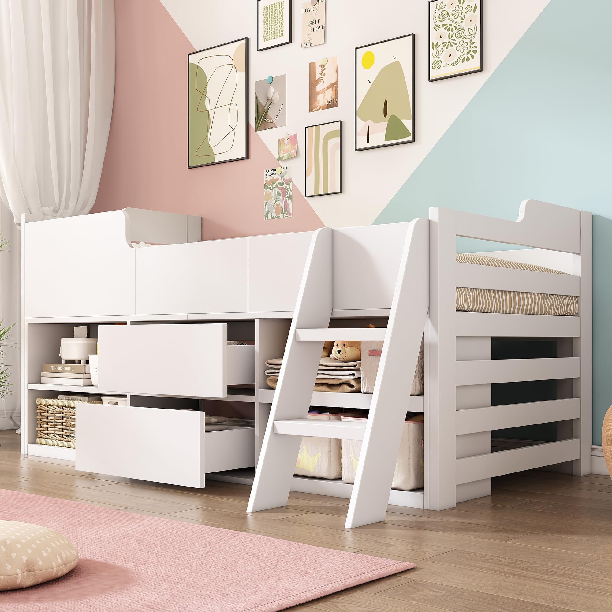 Kayan Cabin Bed Mid Sleeper Bed Frame Storage Kids Wooden bed with ...