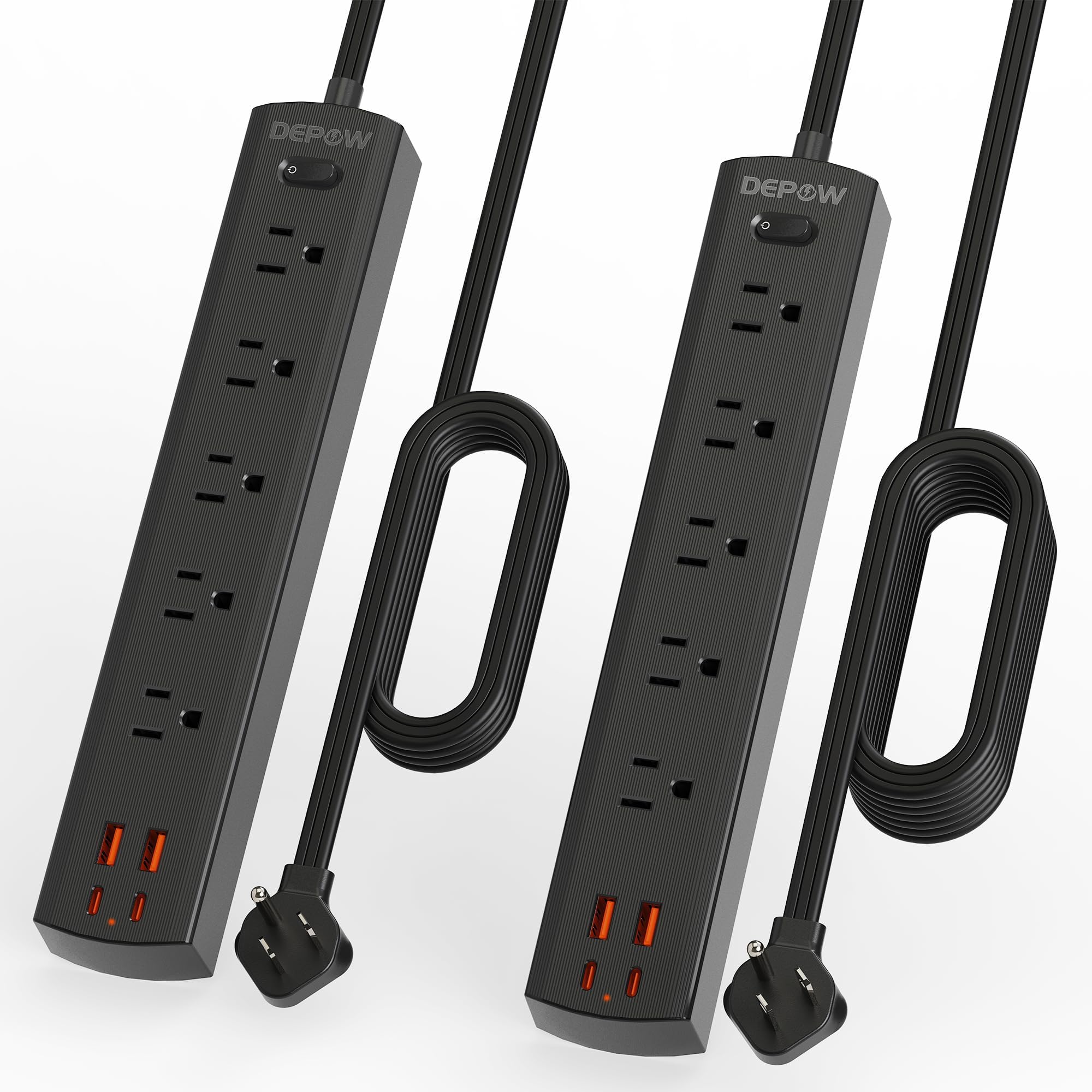 Amazon.com: DEPOW 2 Pack Surge Protector Power Strip, Ultra Thin 10 Ft ...