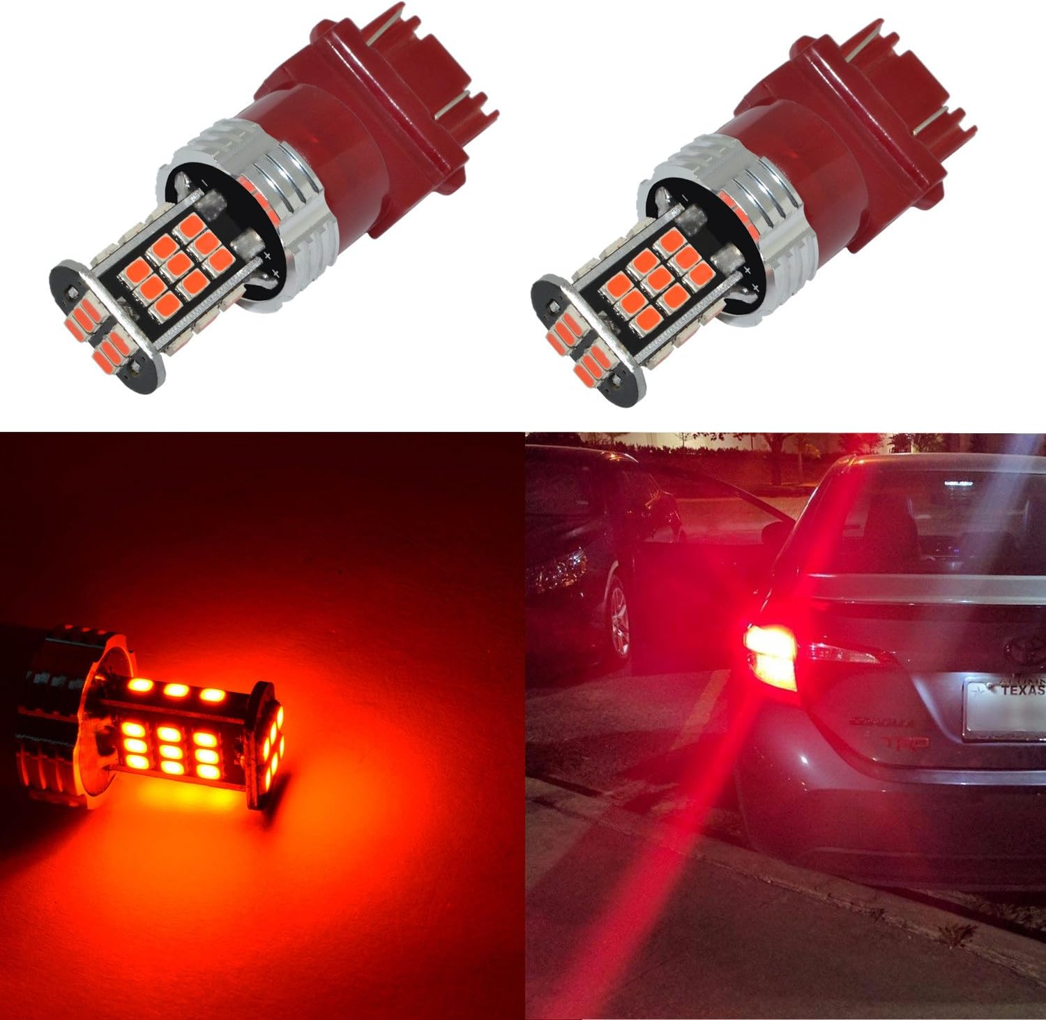 Amazon.com: Alla Lighting Super Bright 3156 3157 Red LED Bulbs 1000 ...