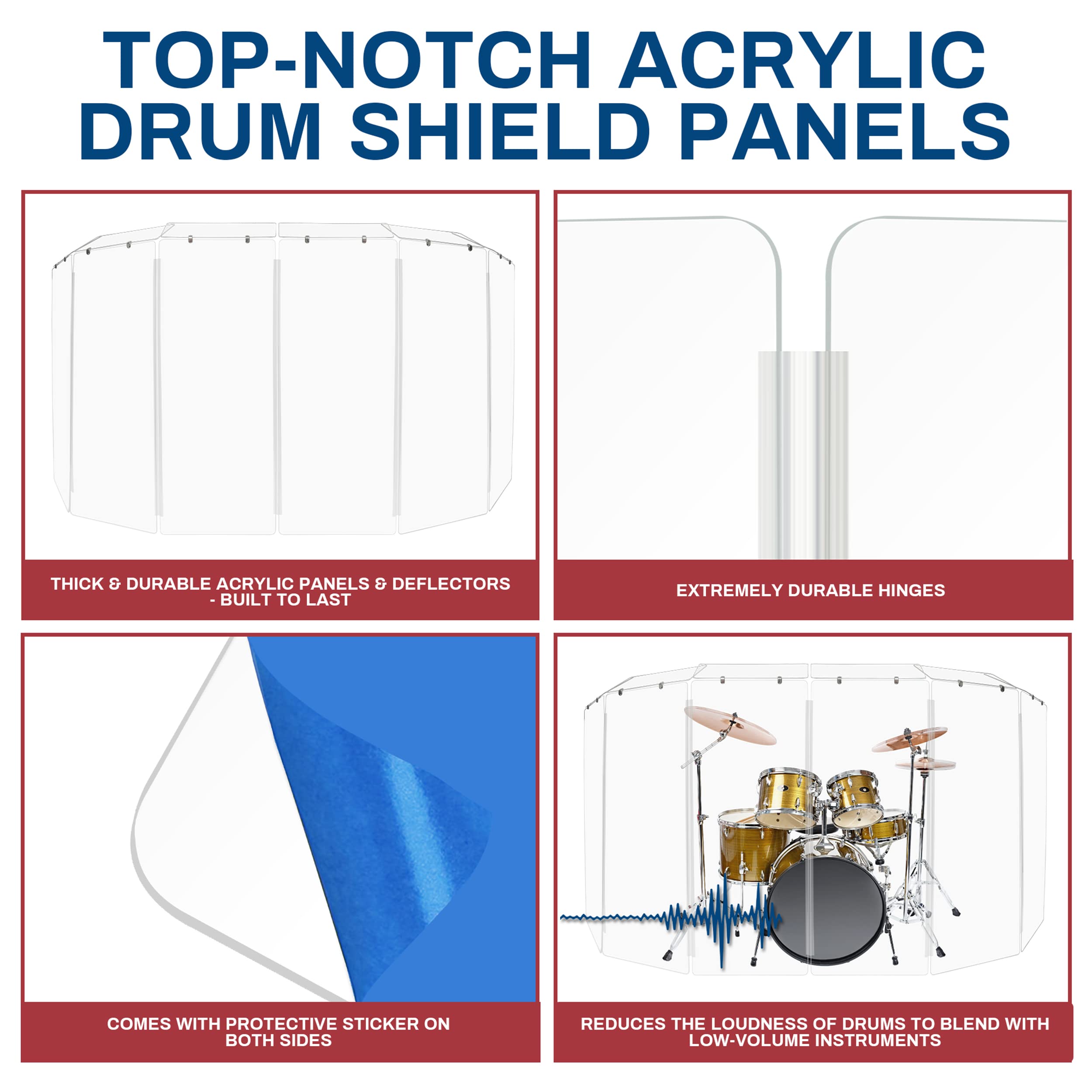 Snapklik.com : PENNZONI Drum Shield 5ft w/Deflectors & Plastic Hinges
