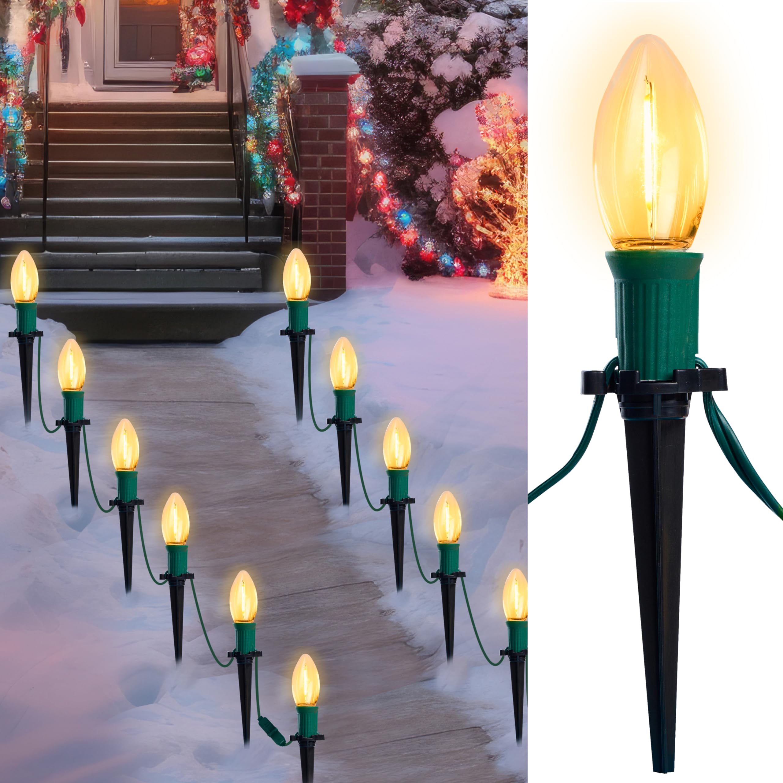 Joiedomi 30.75FT C9 Christmas Pathway Lights, 24 LED Jumbo Bulbs Stake ...