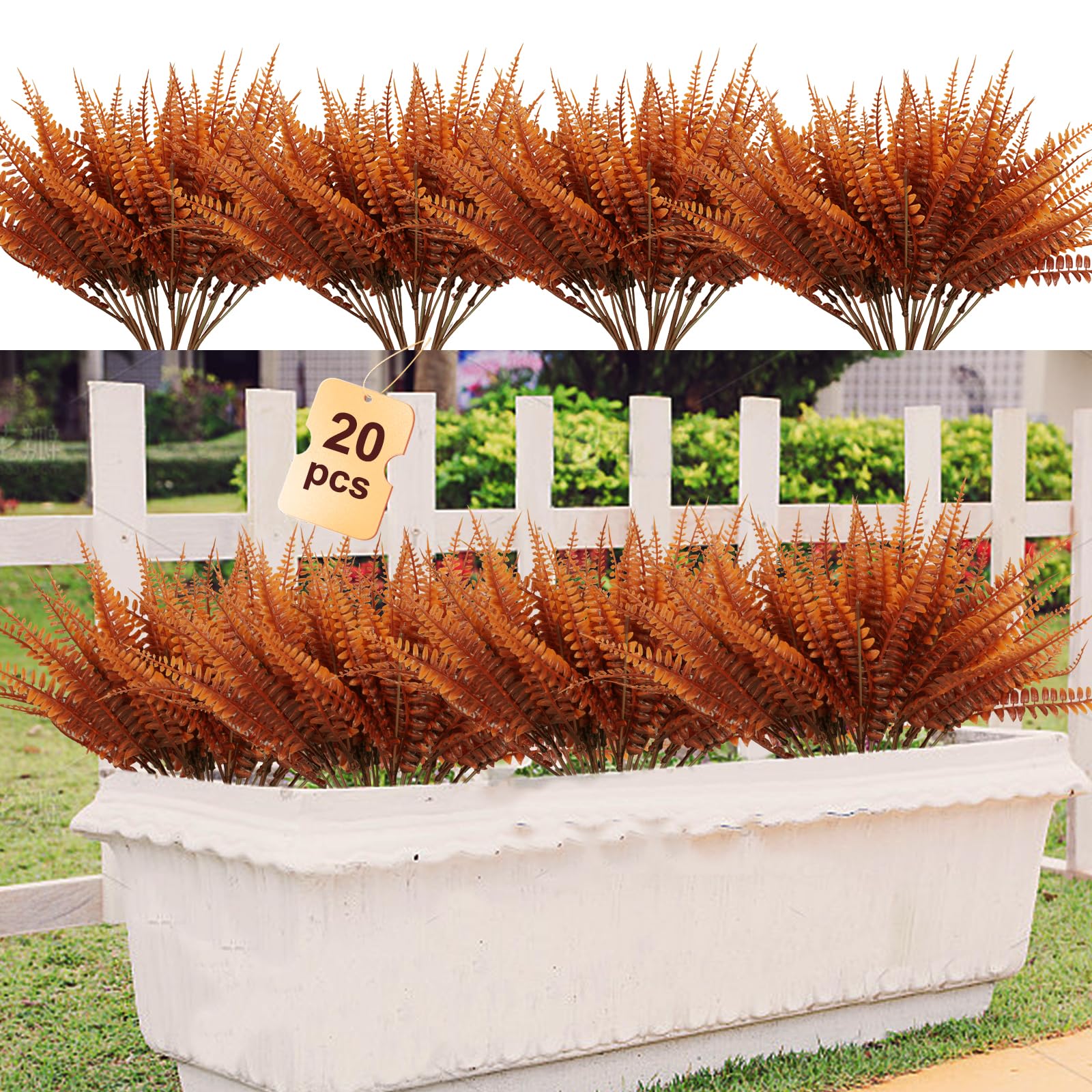 Coreland 20Pcs Artificial Ferns Fall Outdoor Fake Plants Autumn Red ...
