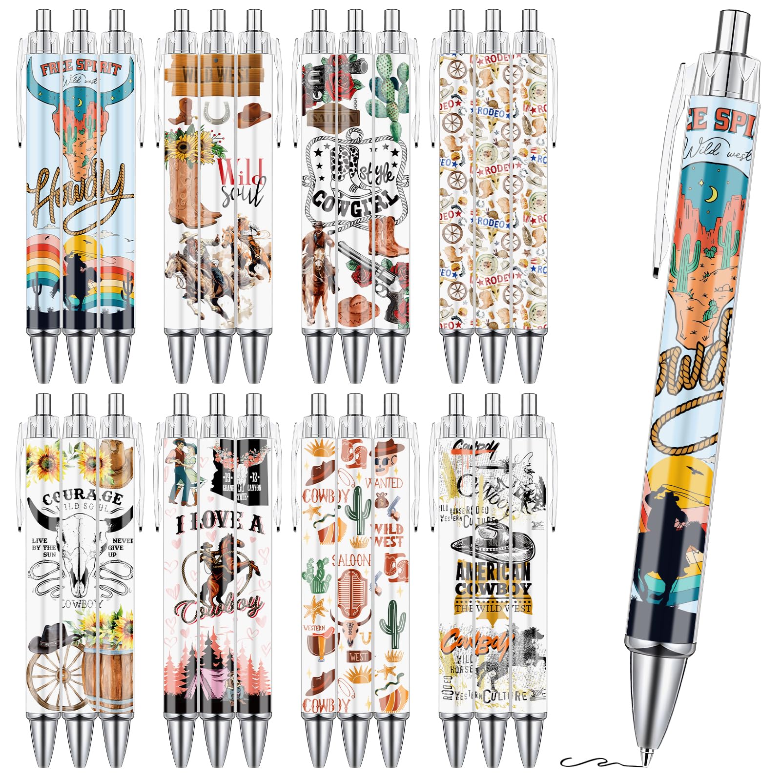 Western Cowboy Ballpoint Pens - 24PCS Cute Cowboy Print Pens Set Horse ...