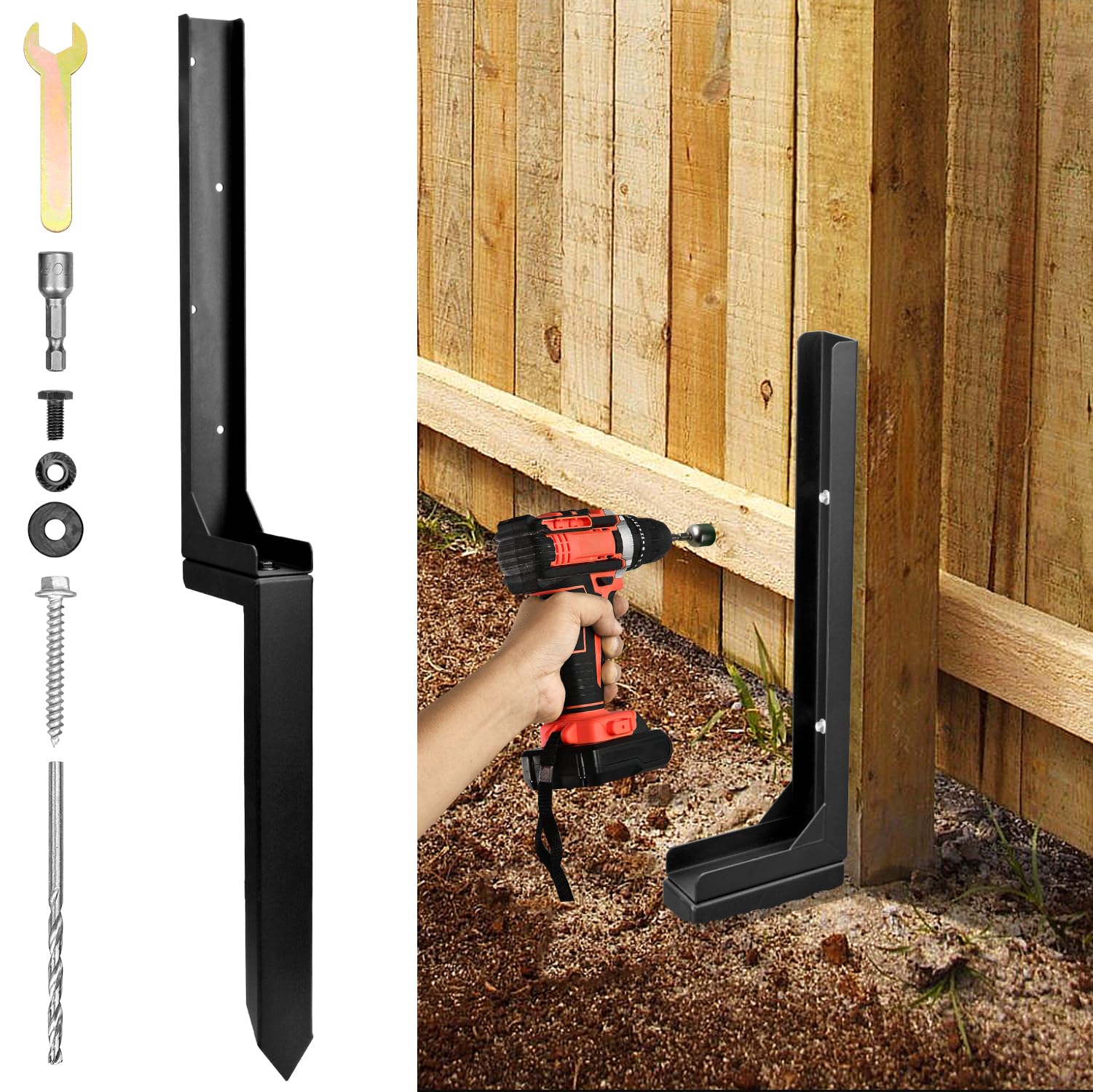 Snapklik.com : WIMART Rotten Leaning Fence Post Repair Kit Adjustable ...