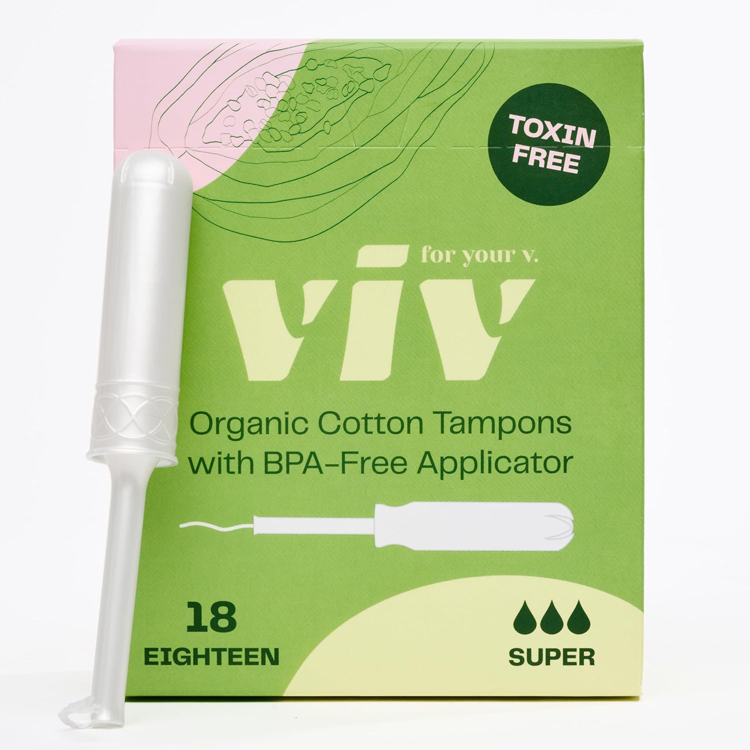 Amazon.com: Viv for Your V Organic Cotton Tampons Super, BPA-Free Applicator, Non-Toxic Tampons ...