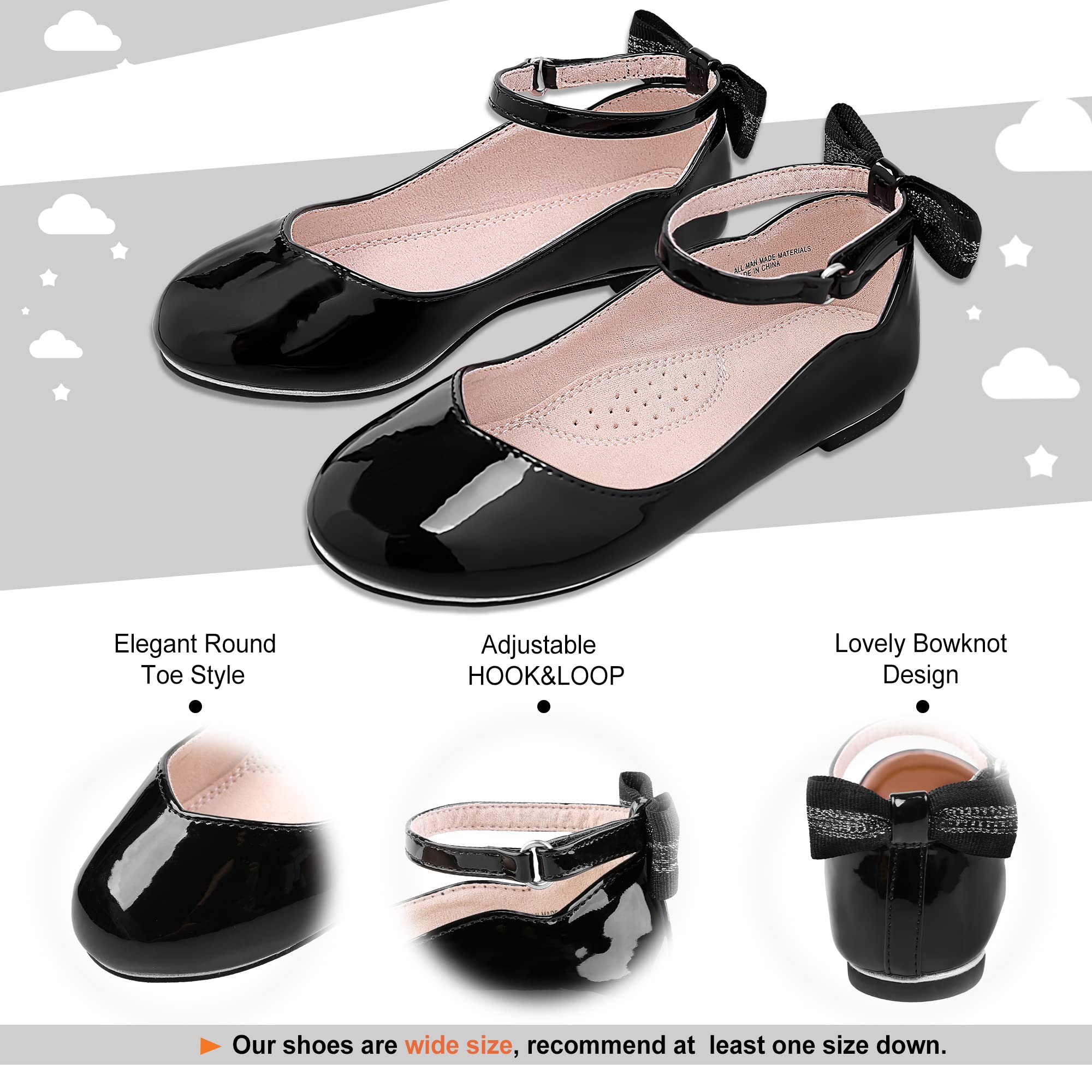 Snapklik.com : Bigwow Big Girls Black Dress Shoes Ballet Flats Mary ...