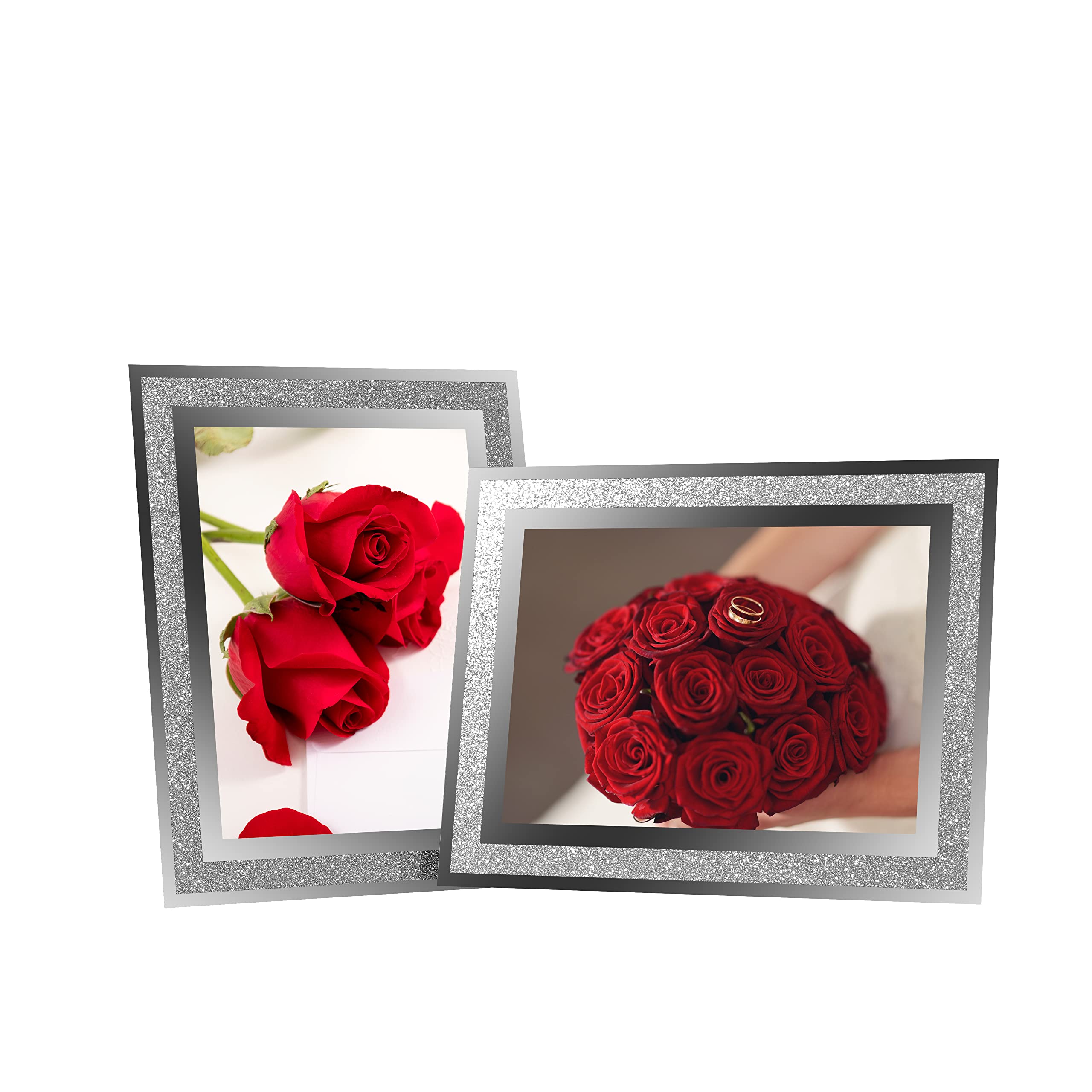 LOKCASA 5x7 Glass Photo Picture Frames,Sparkly Silver Border Frames, 2 ...