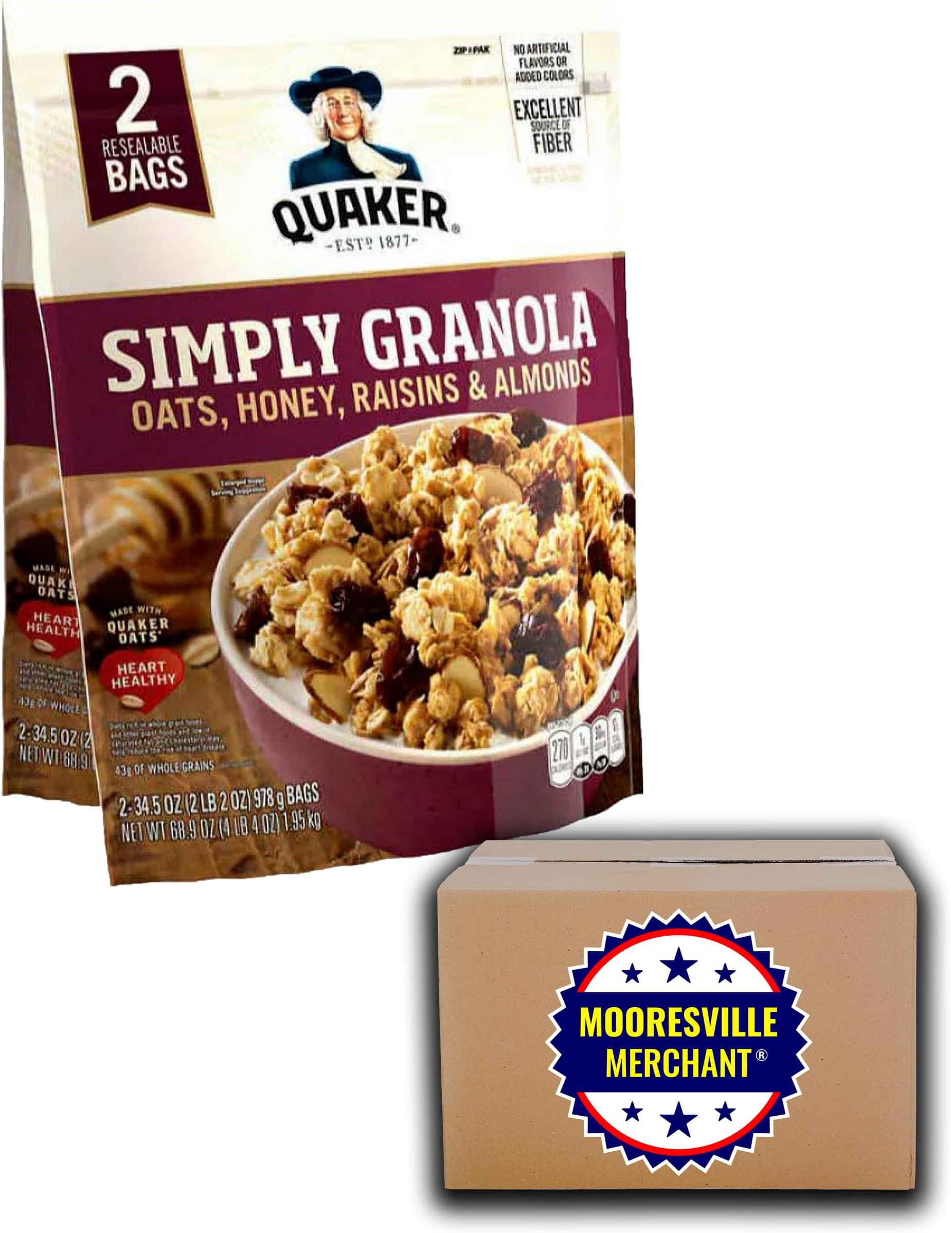 Amazon.com: Quaker Simply Granola, Oats, Honey, Raisins and Almonds, 28 ...