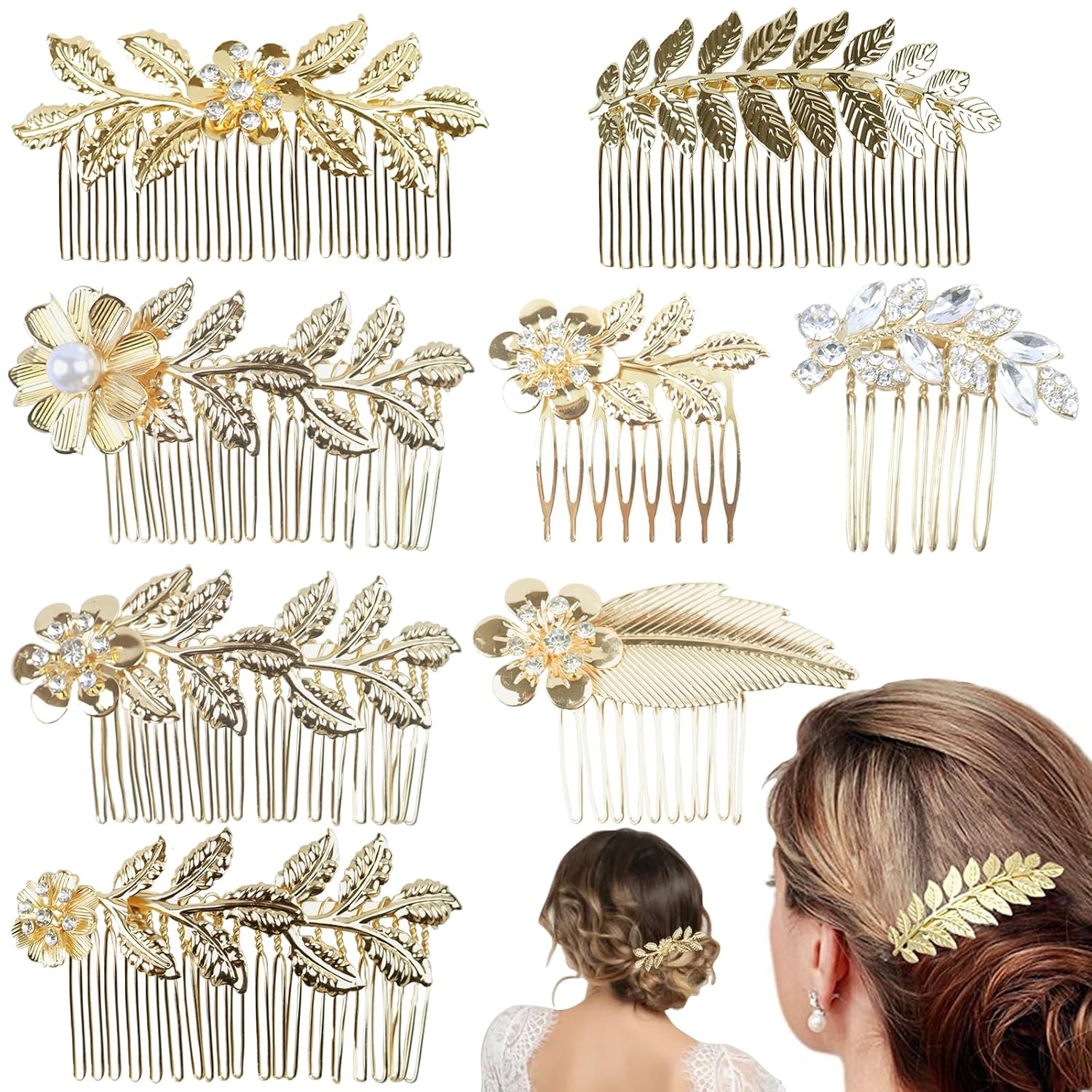 Amazon.com : 8 Pack Leaf Hair Side Combs for Women Girl, Bridal Metal ...