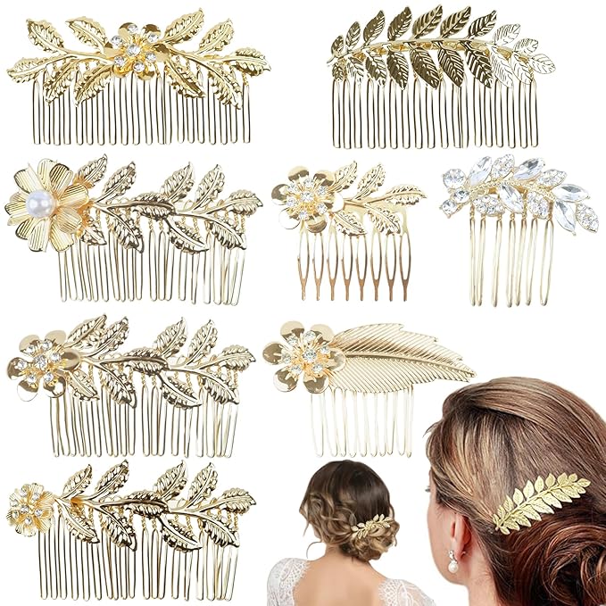 Amazon.com : 8 Pack Leaf Hair Side Combs for Women Girl, Bridal Metal ...