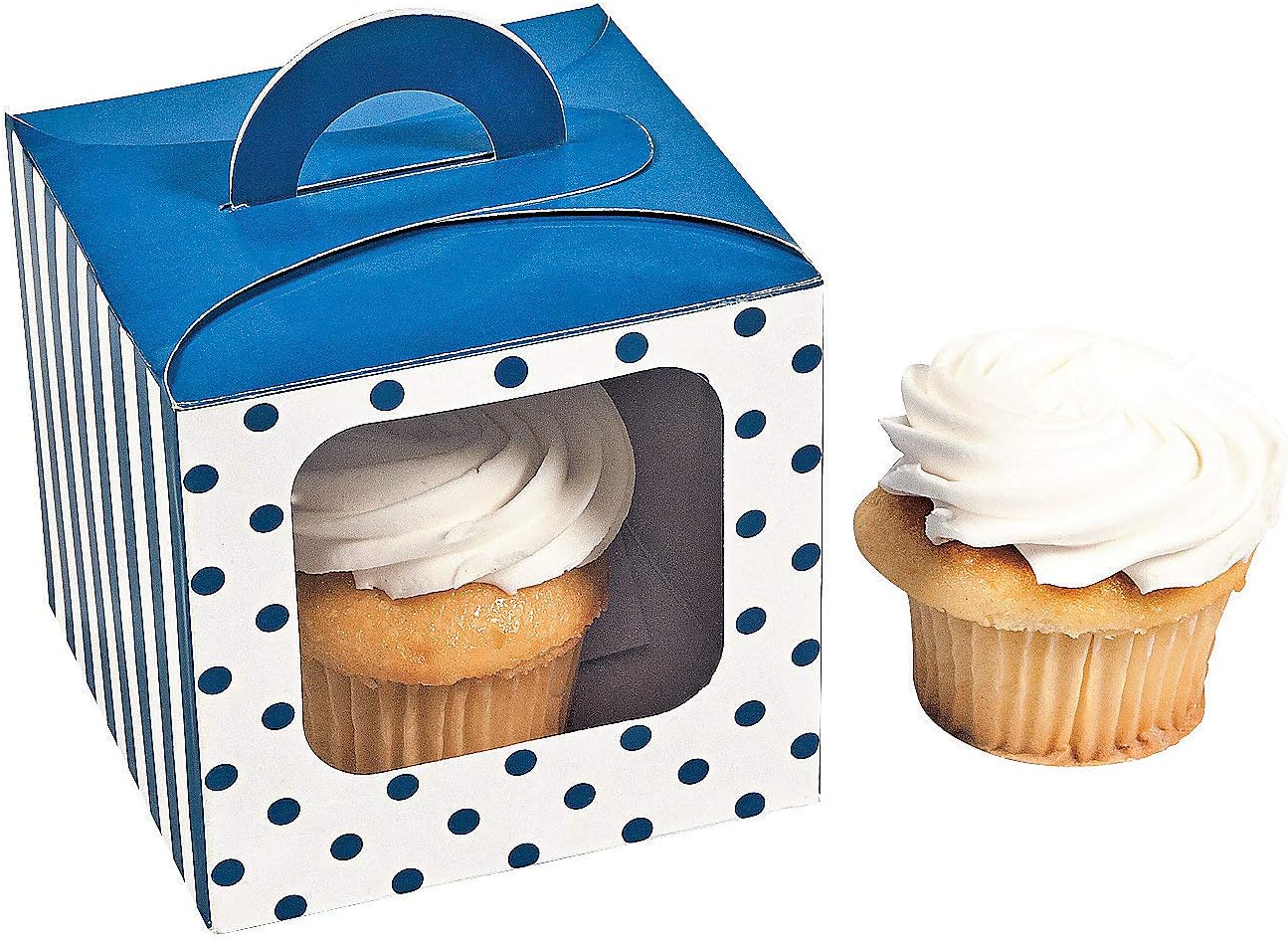Amazon.com: Fun Express - Blue Polka Dot Cupcake Box W/handle - Party ...