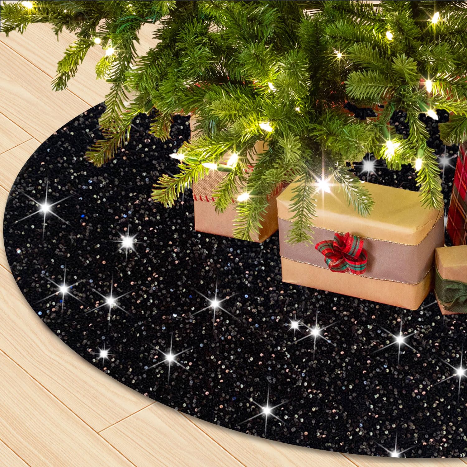 Amazon.com: WUPIOS Large Black Christmas Tree Skirt 48 Inches Velvet ...