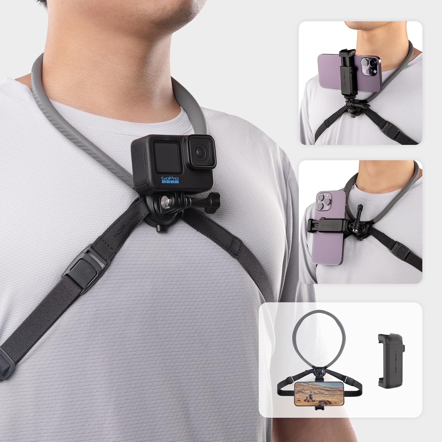 PGYTECH CapLock Magnetic POV Neck Mount with Phone Clip for DJI OSMO ...