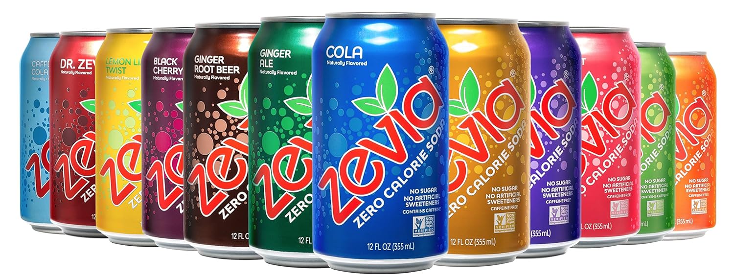 Zevia Soda sin calorías, paquete variado de arcoíris, refresco endulzado naturalmente, (24 ...