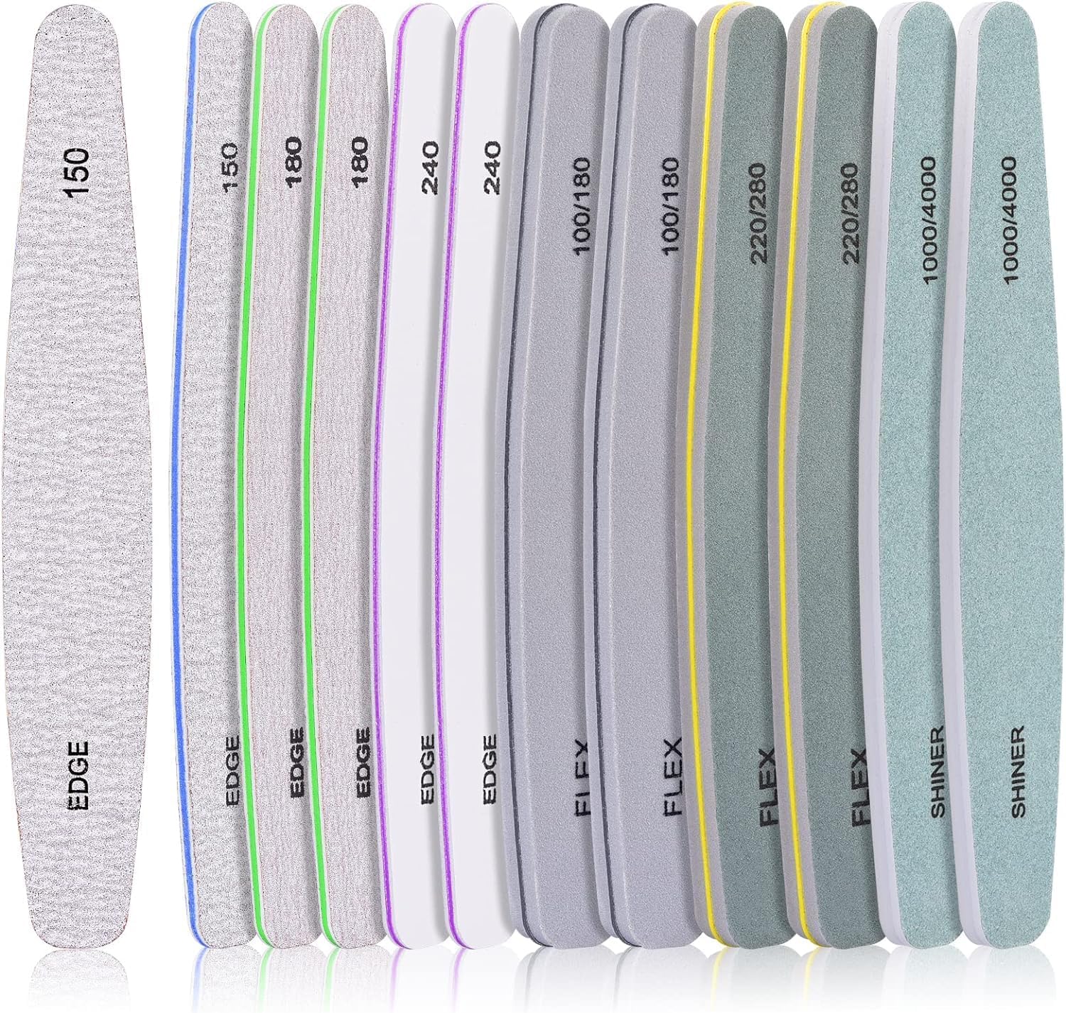 Nail Files, MORGLES 12pcs Professional Emery Boards Set for Acrylic Gel ...