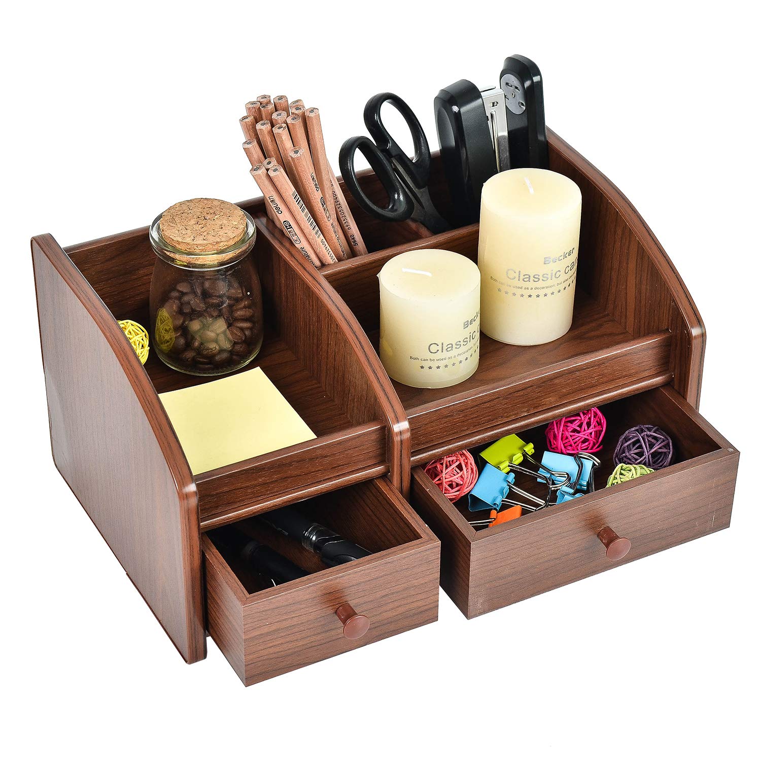 Cherry Brown Wood Desktop Organizer Multiple Slots Compartments Racks ...