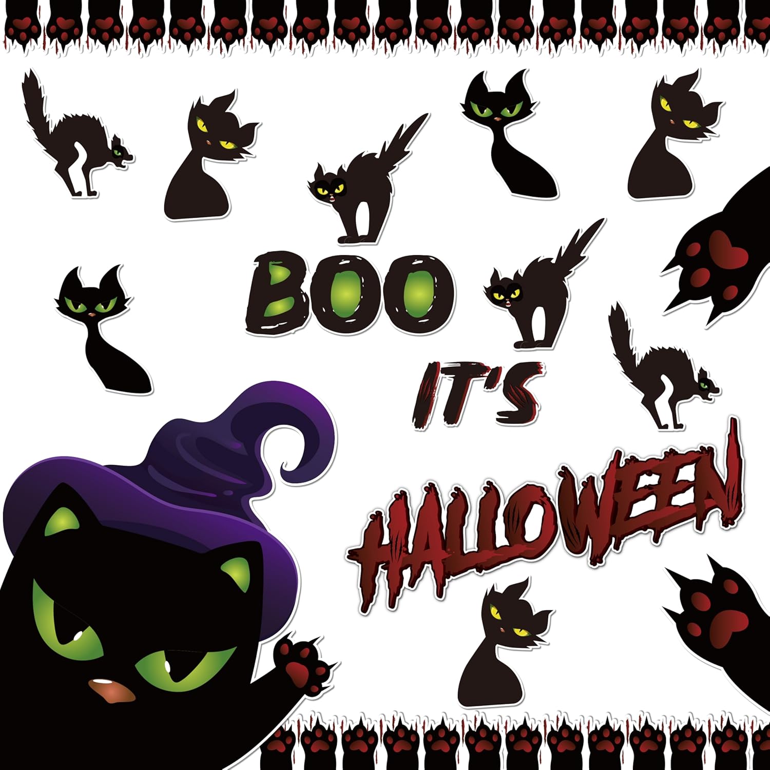 Amazon.com: BeYumi Halloween Cat Bulletin Board - 69Pcs Halloween Black ...