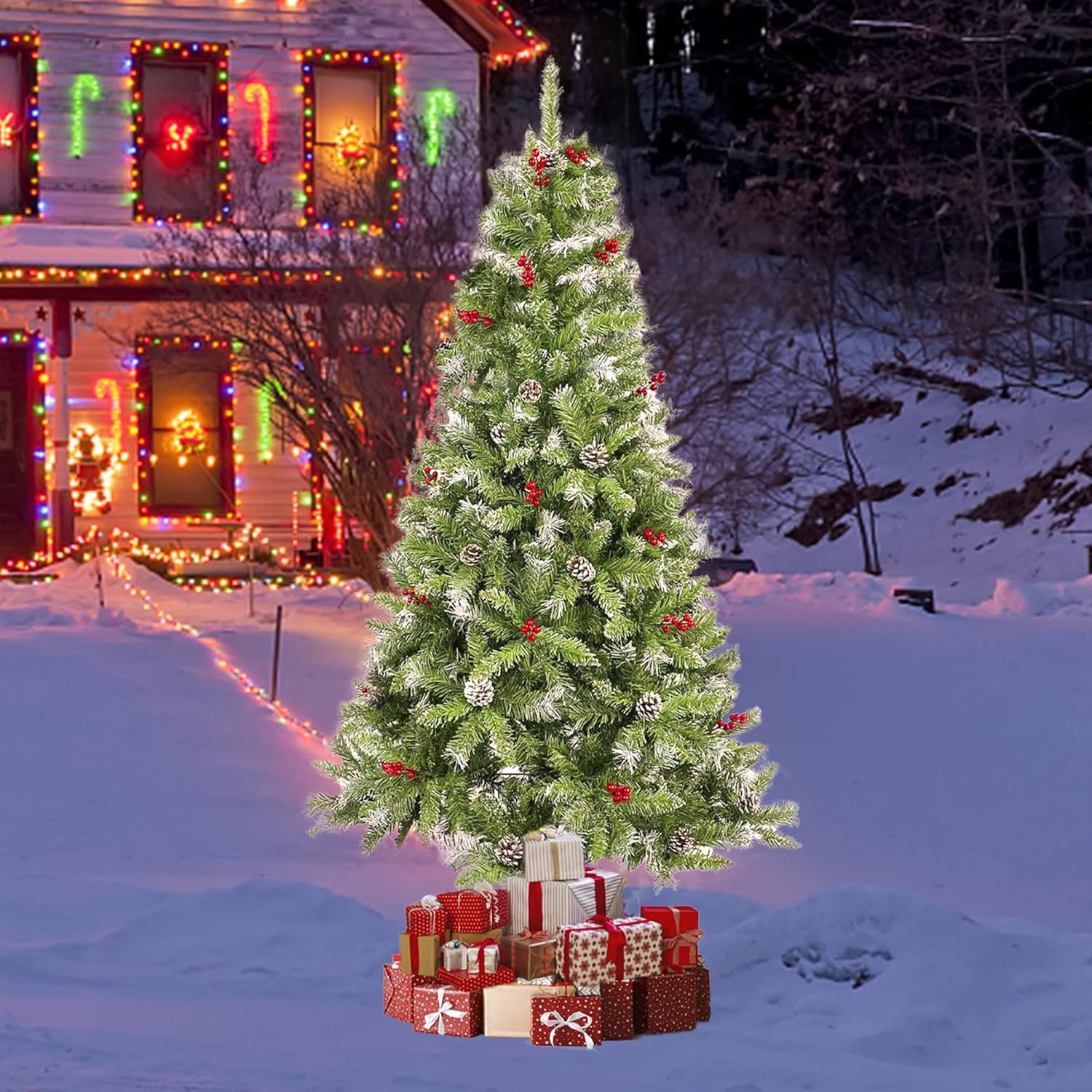 Amazon.com: HomSof 6FT Artificial Green PVC Christmas Tree with ...