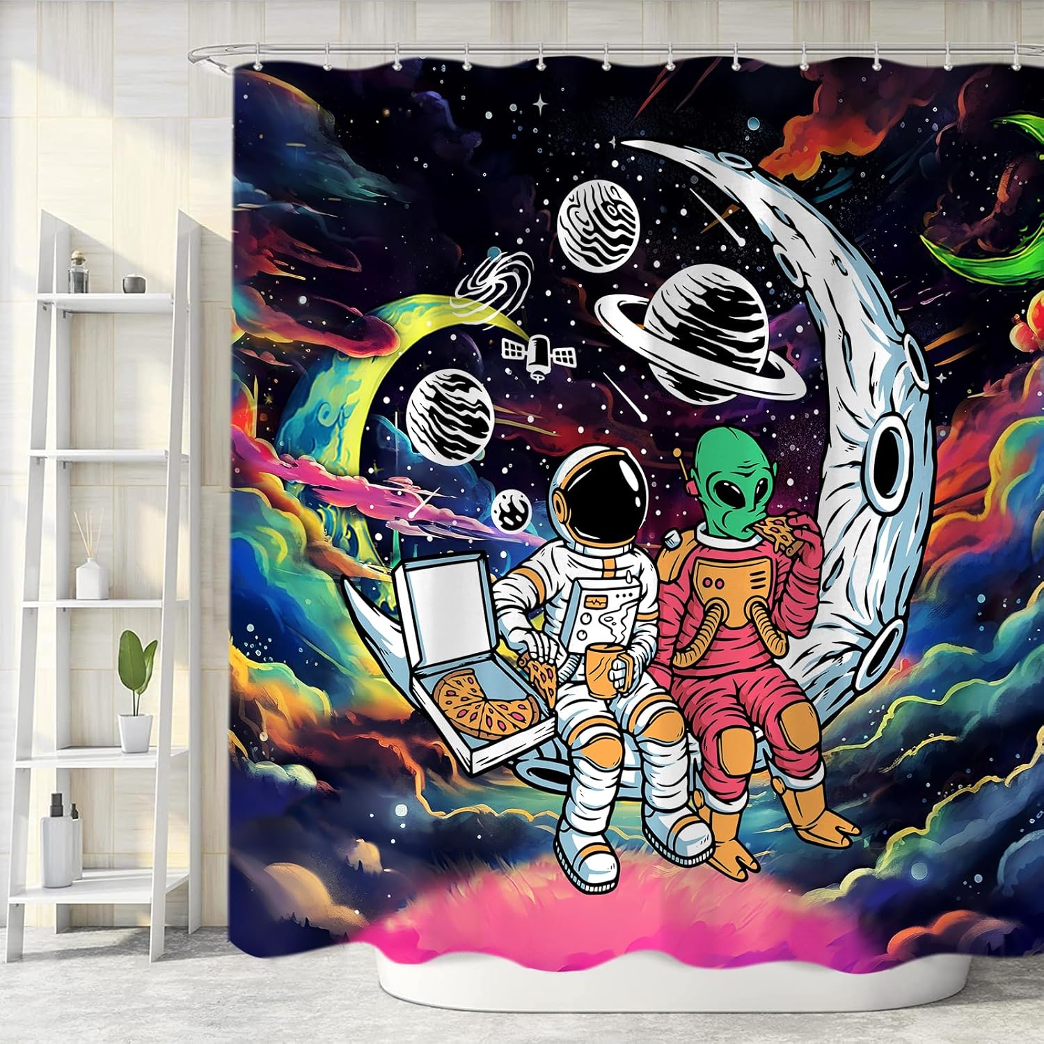 Amazon.com: Sanzugh Funny Trippy Space Shower Curtain Astronaut Alien ...