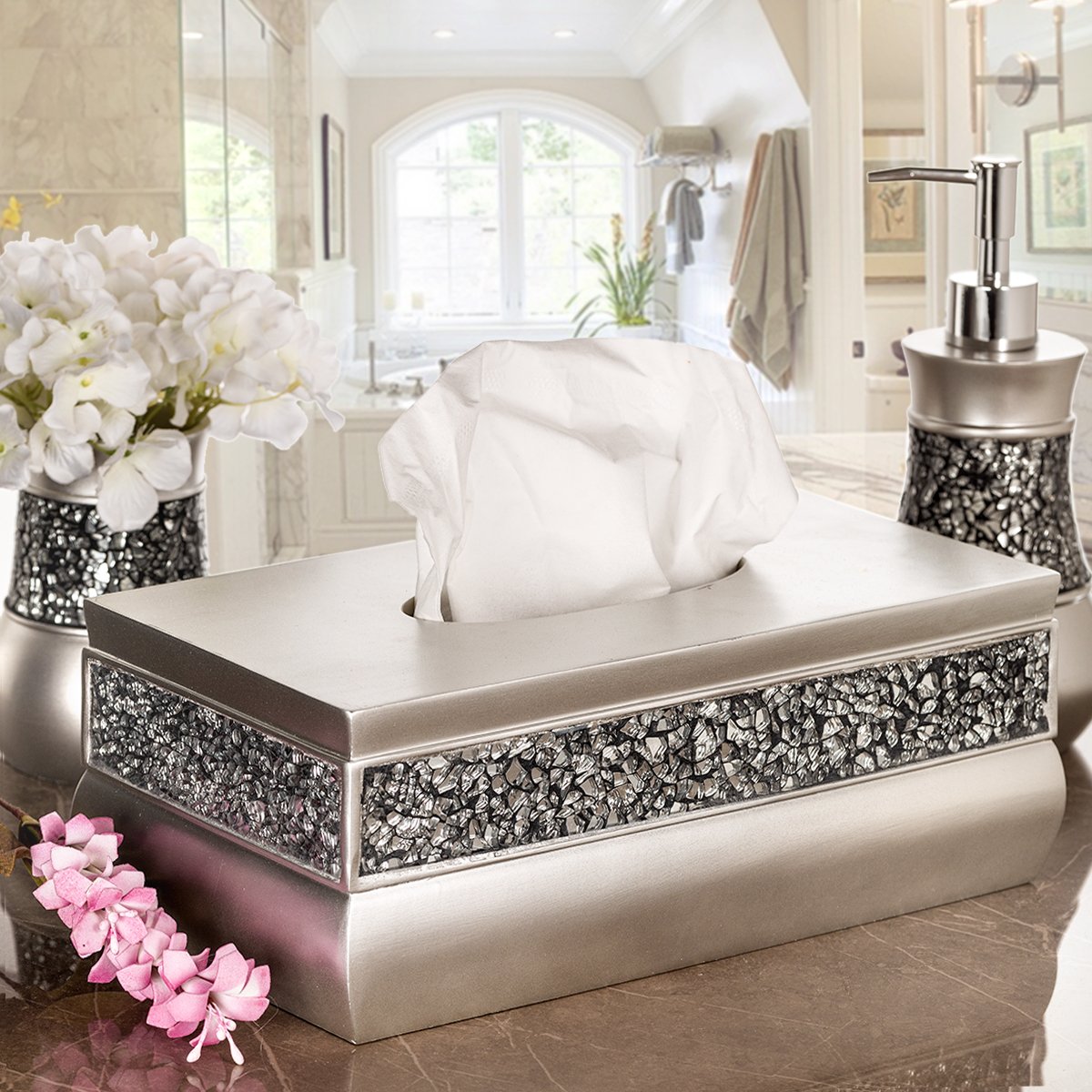 Creative Scents Silver Tissue Box Cover Rectangular - Decorative Tissue ...
