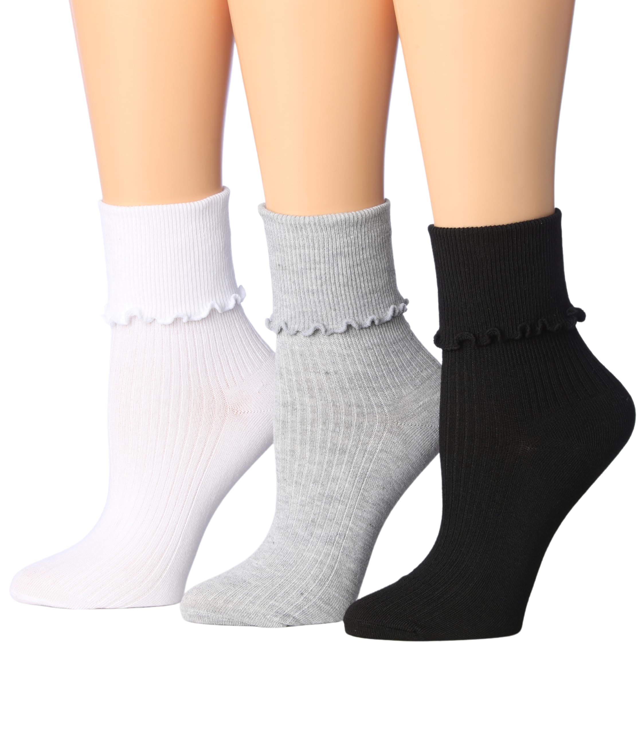 Tipi Toe Womens Solid Lettuce Edge Crew Length With Cuff Ruffle Socks ...