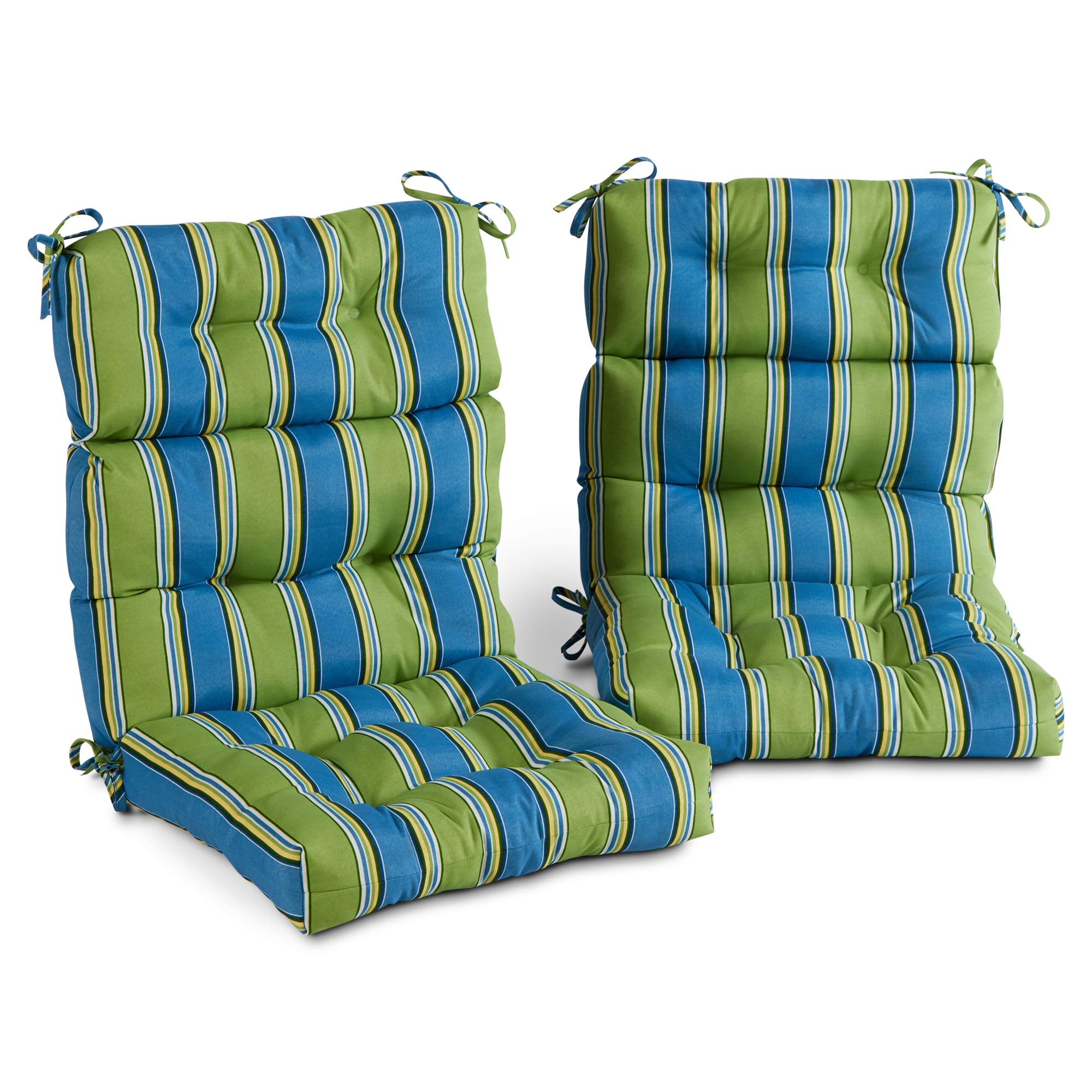 Greendale Home Fashions Outdoor 44 x 22-inch High Back Chair Cushion, Set of 2, Belize Stripe 2 ...