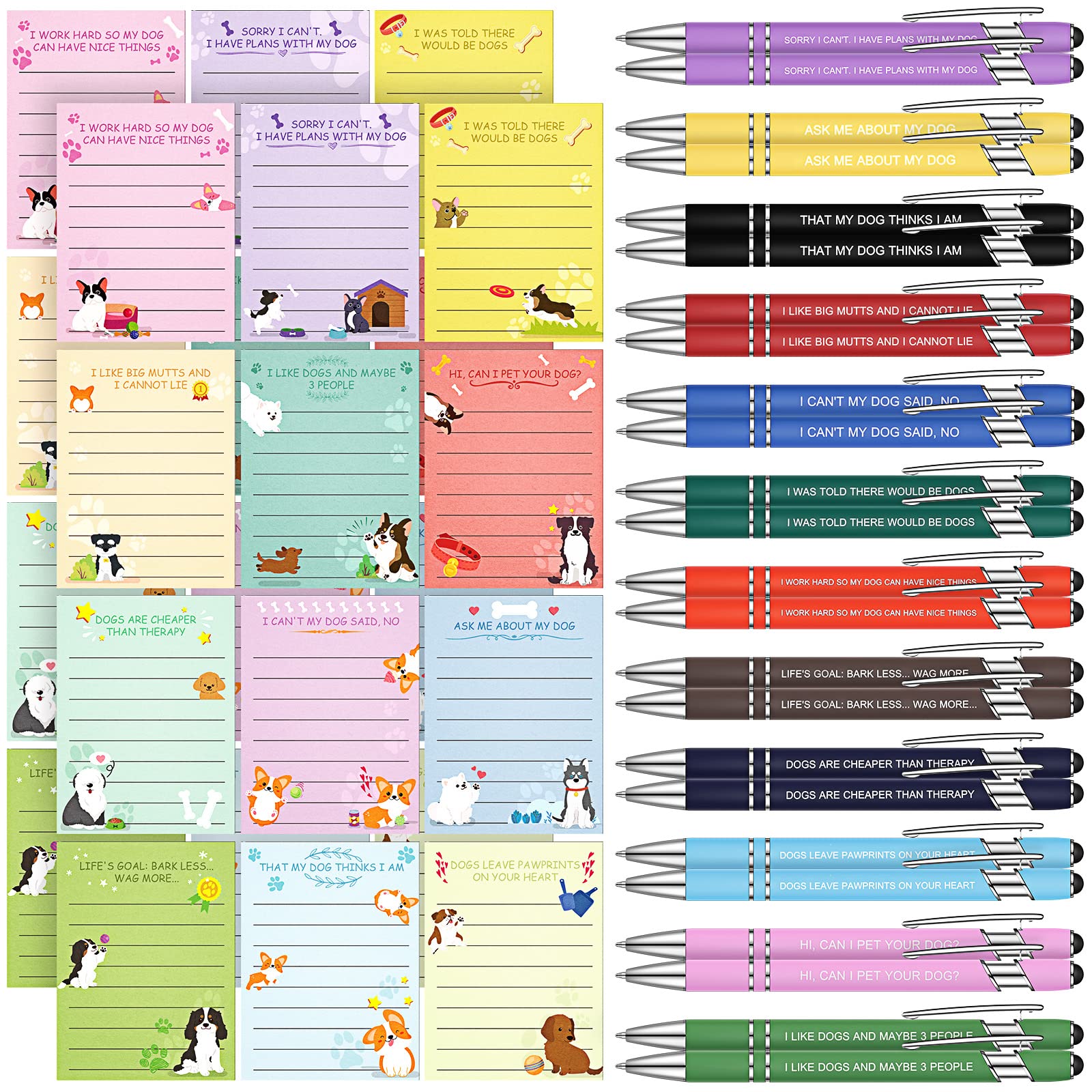 Amazon.com : Thenshop 48 Pcs Dog Notepad Pen Set Cute Sticky Note ...