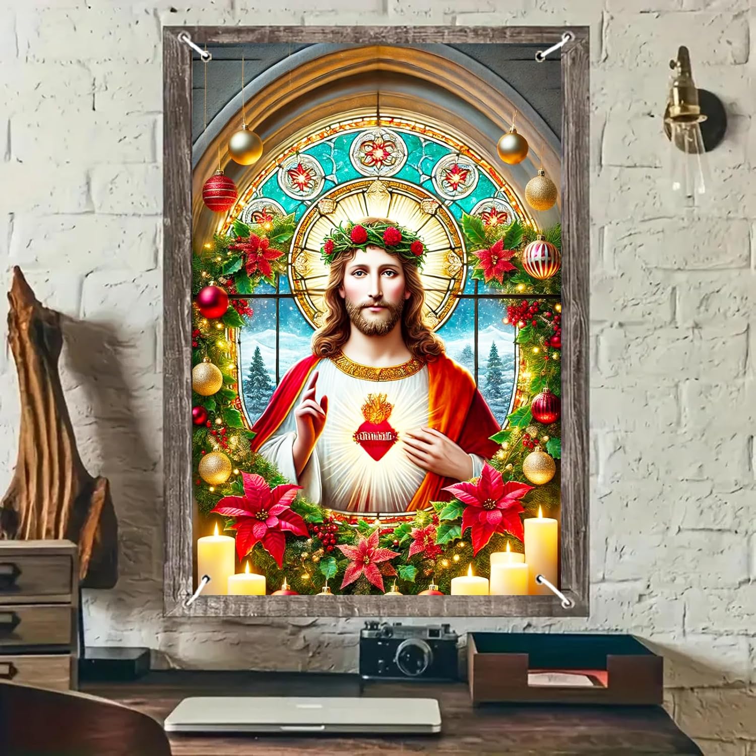 BlissYard Christmas Window Cover 31x47 Inch Religious Jesus Sacred ...