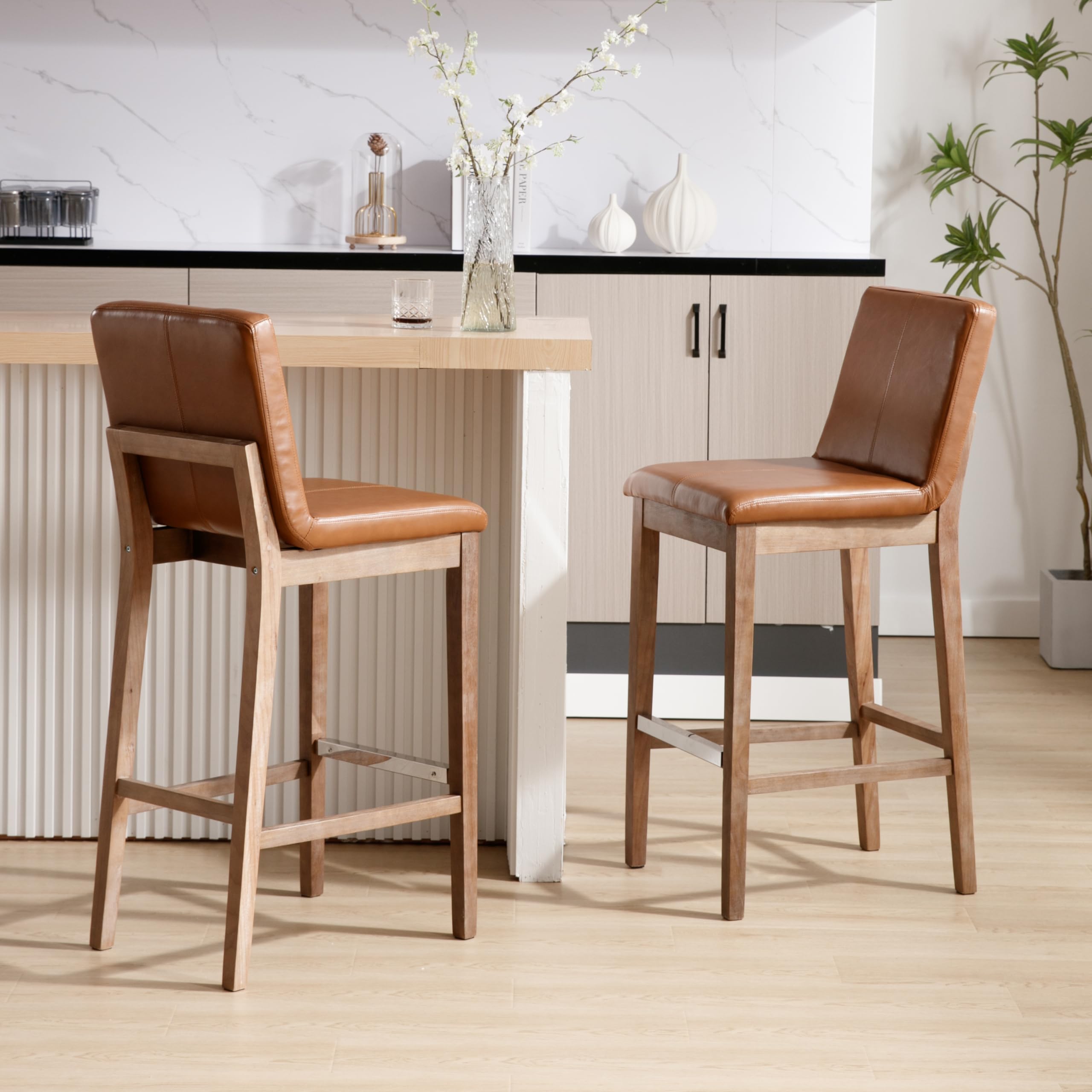 Amazon.com: Kmax 30 Inch Bar Stools Set of 2, Farmhouse Upholstered Bar ...