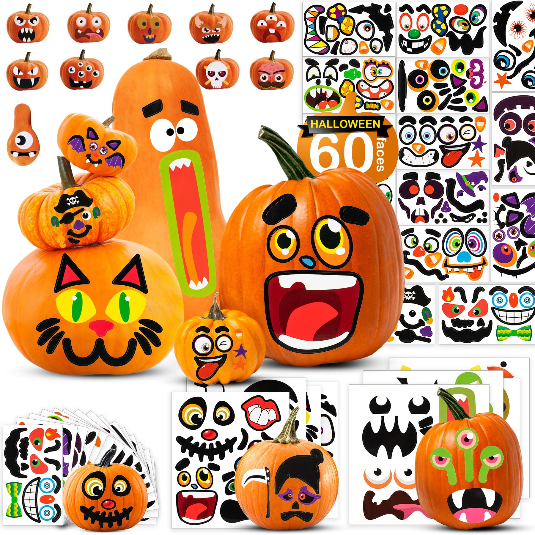 Amazon.com: Halloween Pumpkin Stickers for Kids, 24 Sheets 60 Cute ...