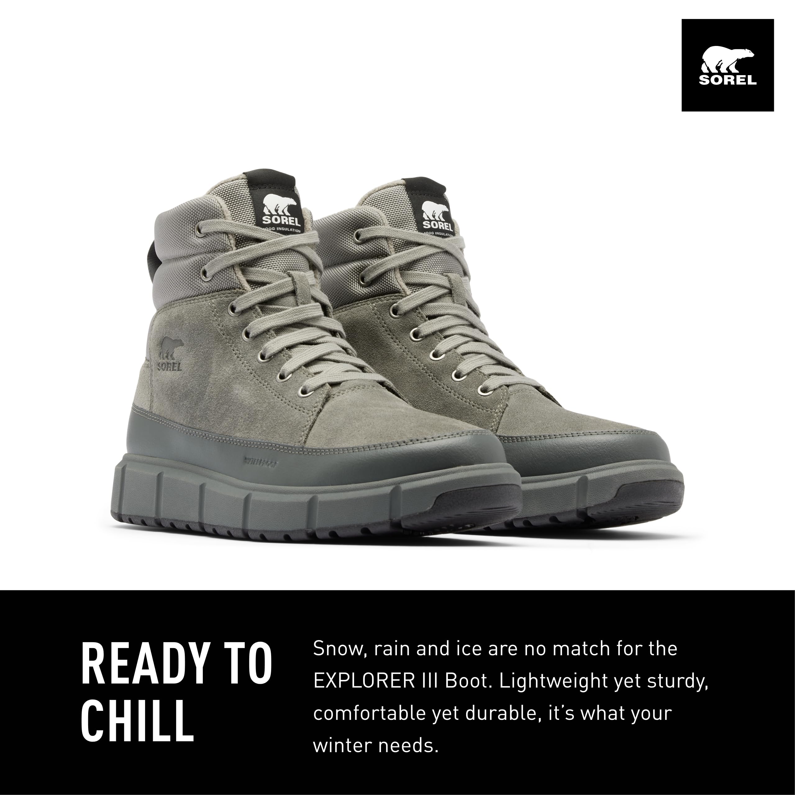 Snapklik.com : SOREL Mens Explorer Lll Waterproof Boot - Quarry