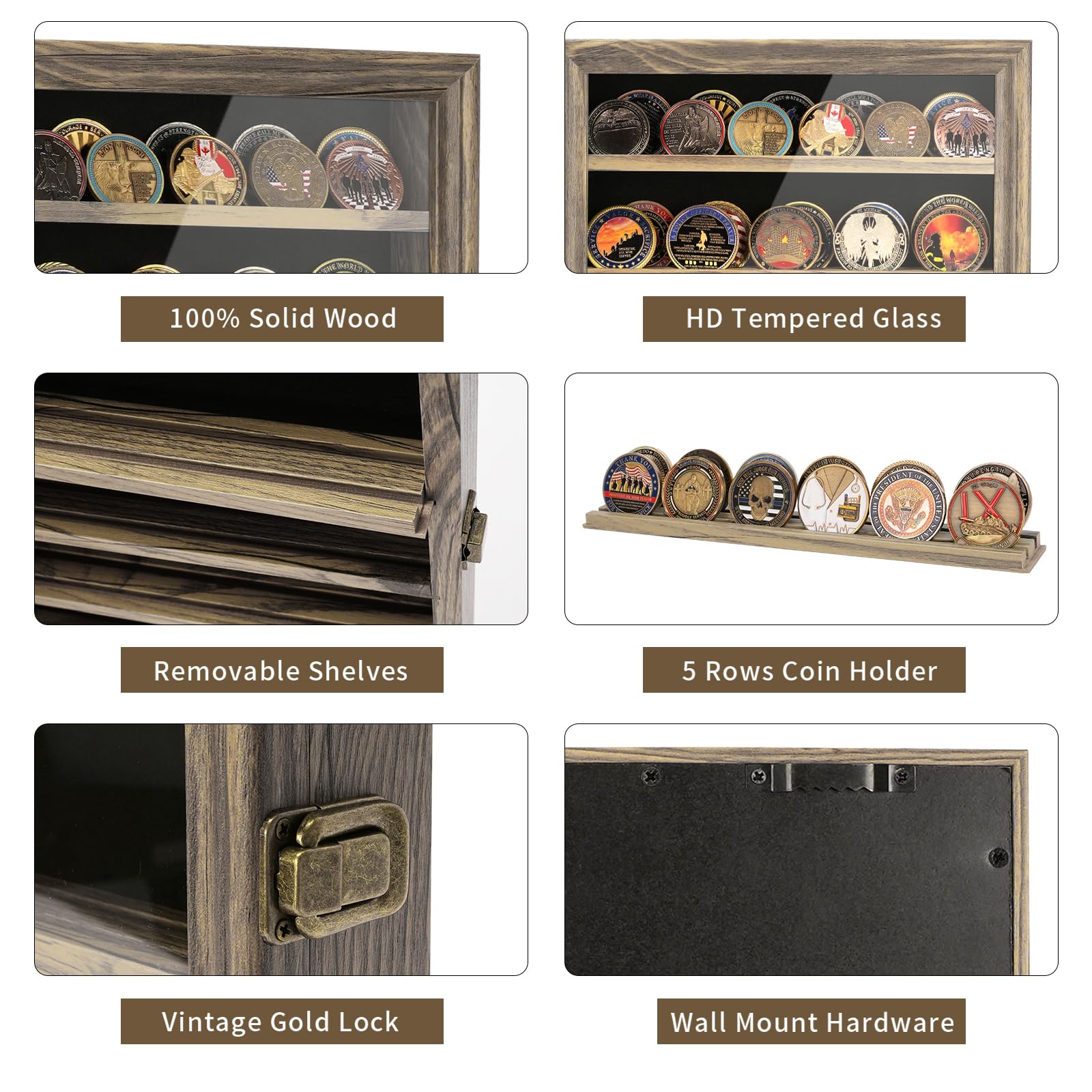 Snapklik.com : DecoWoodo 5 Rows Military Challenge Coin Display Case