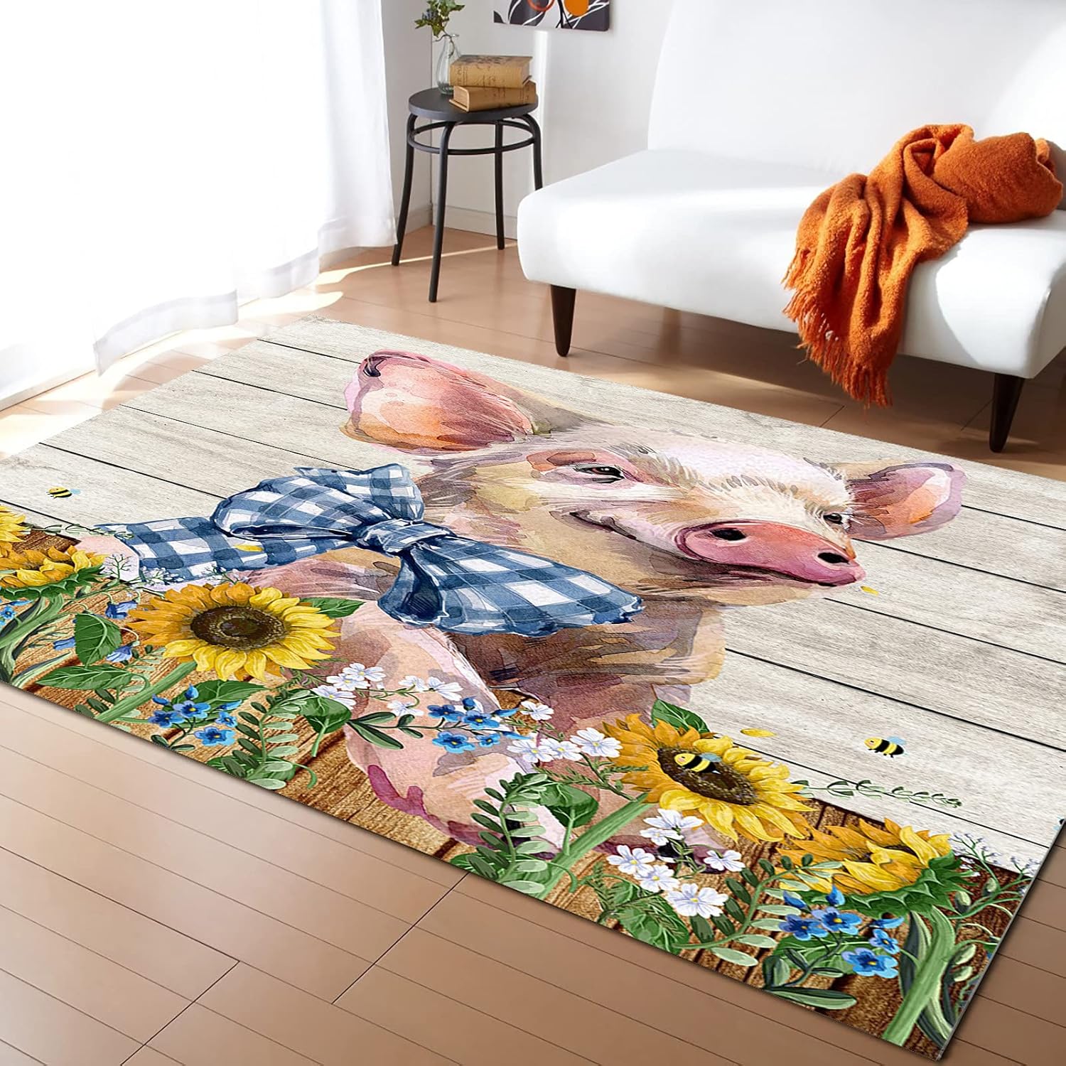 Amazon.com: 5' x 8' Farm Animal Pig Rustic Sunflower Watercolor Area ...