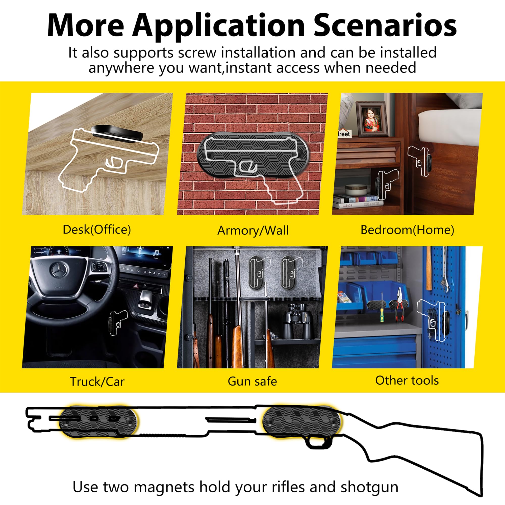 Snapklik.com : WITTO 2-Pack Gun Magnet Mount For Pistols, Rated To Hold ...