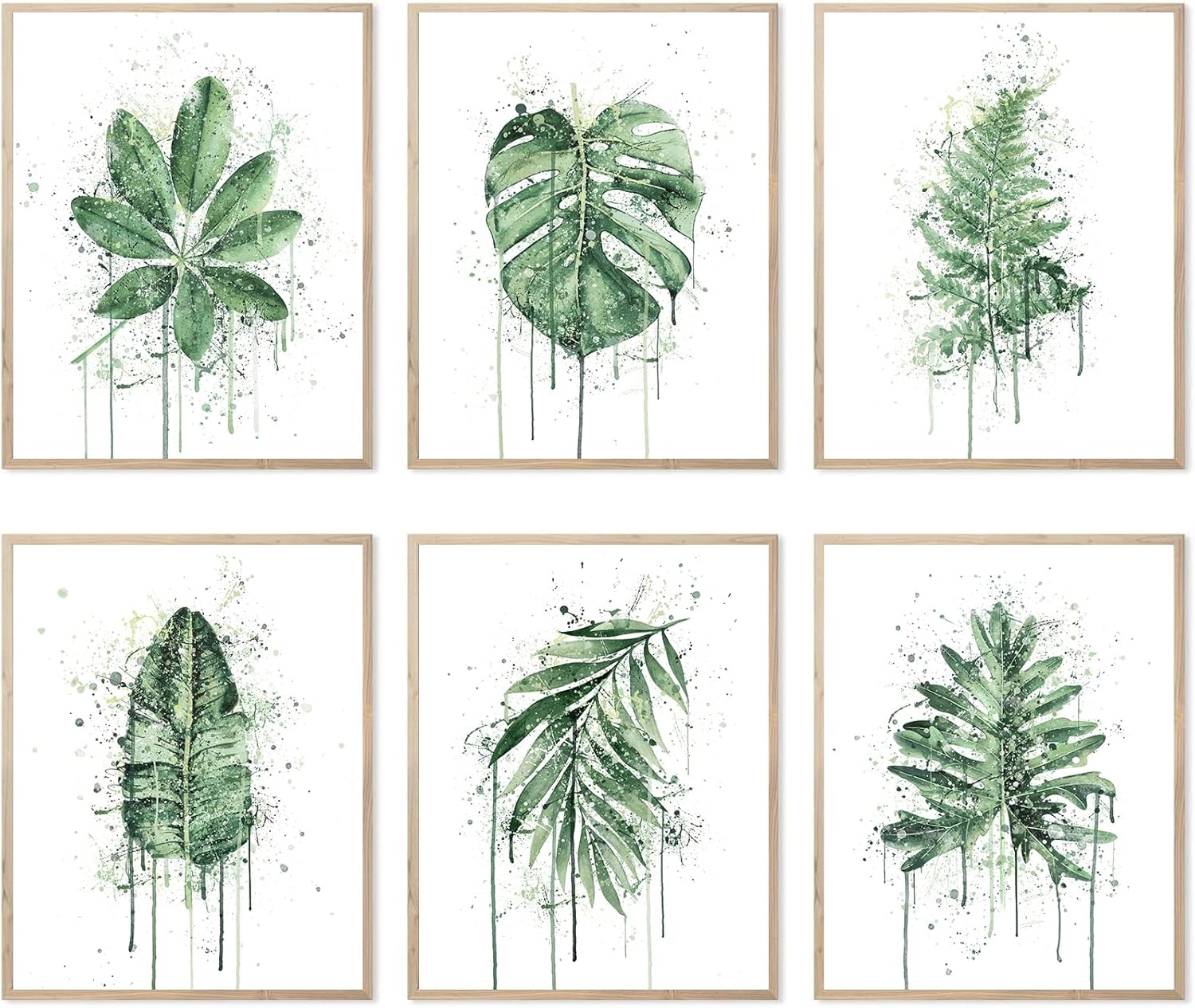 Amazon.com: HoozGee Sage Green Leaf Poster Watercolour Splash Botanical ...