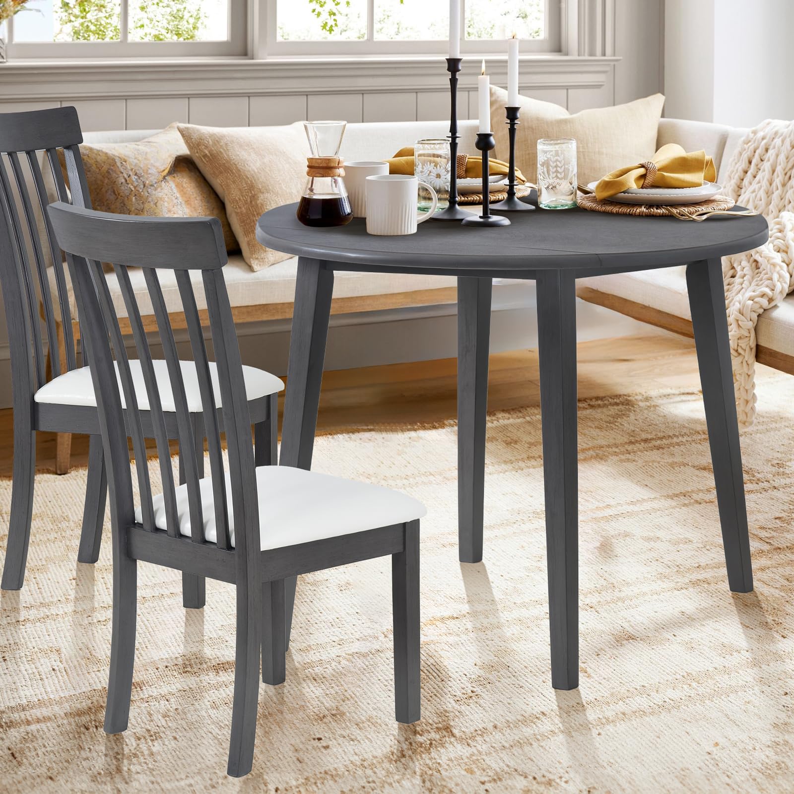COLAMY 35.8" Wooden Kitchen Table, Expandable Folding Round Table for ...