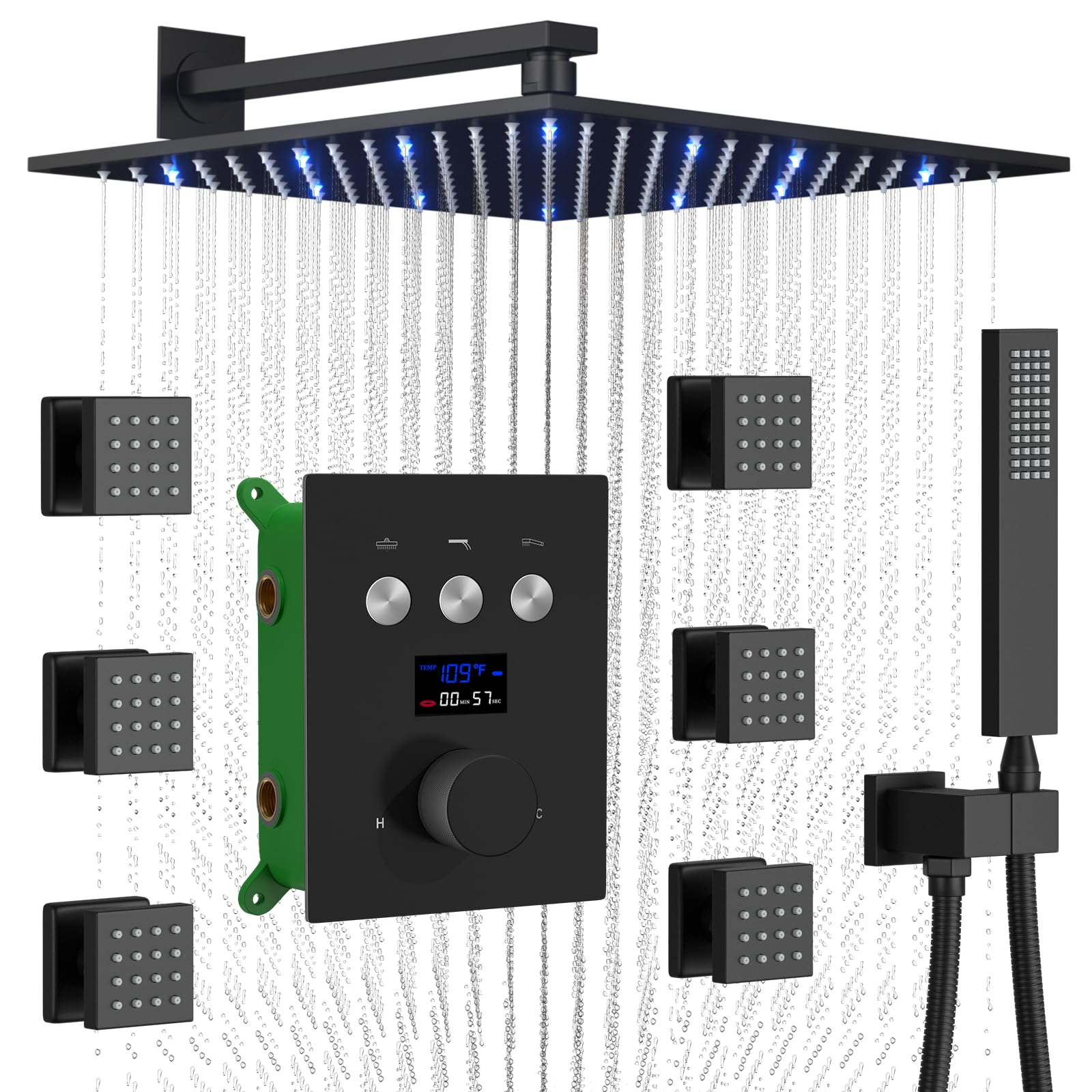 KATAIS Theromstatic Shower System Matte Black Shower Faucet Set 12 Inch ...