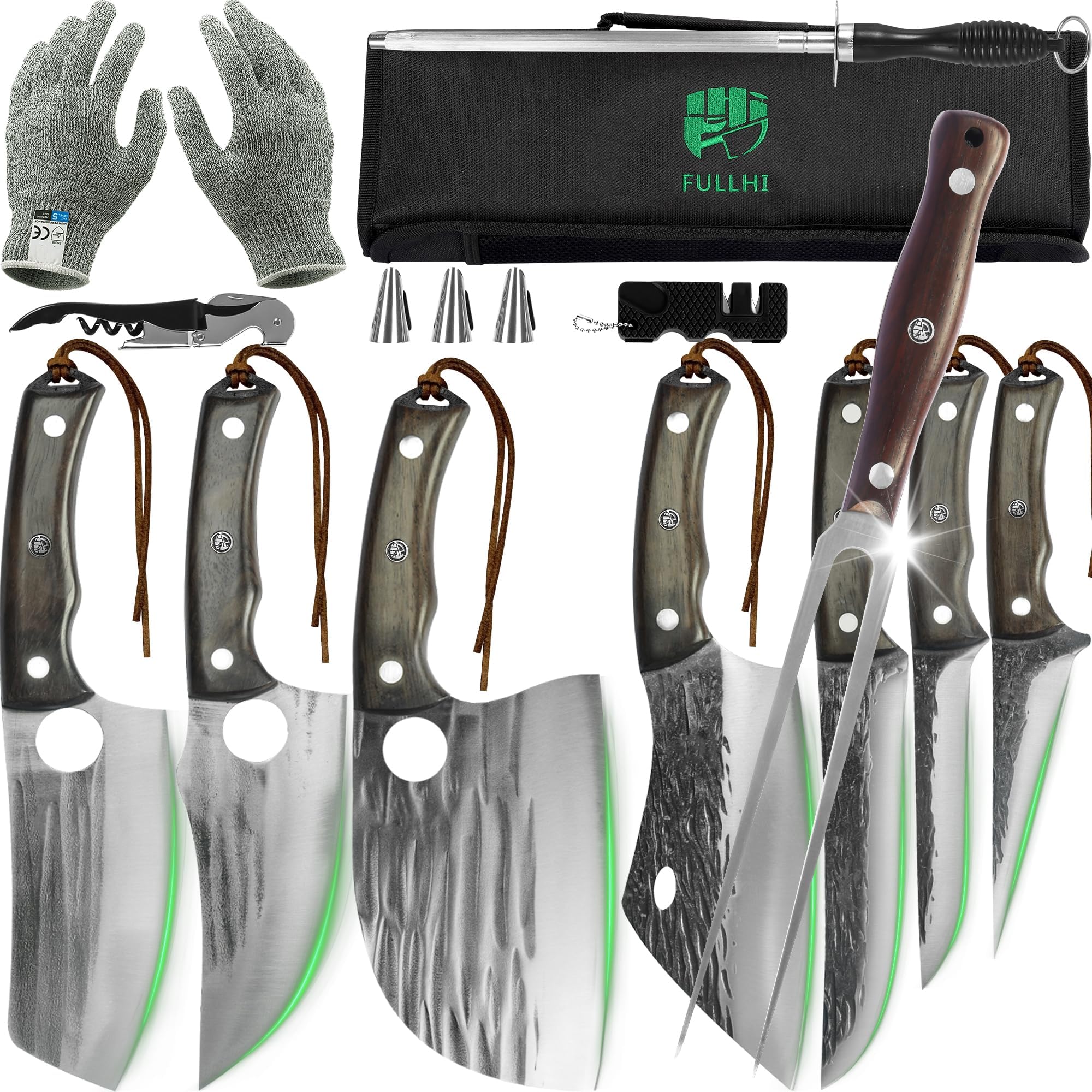 Amazon.com: ZENG 8 Pieces Butcher Knife Set with Roll Bag, Husk Butcher ...