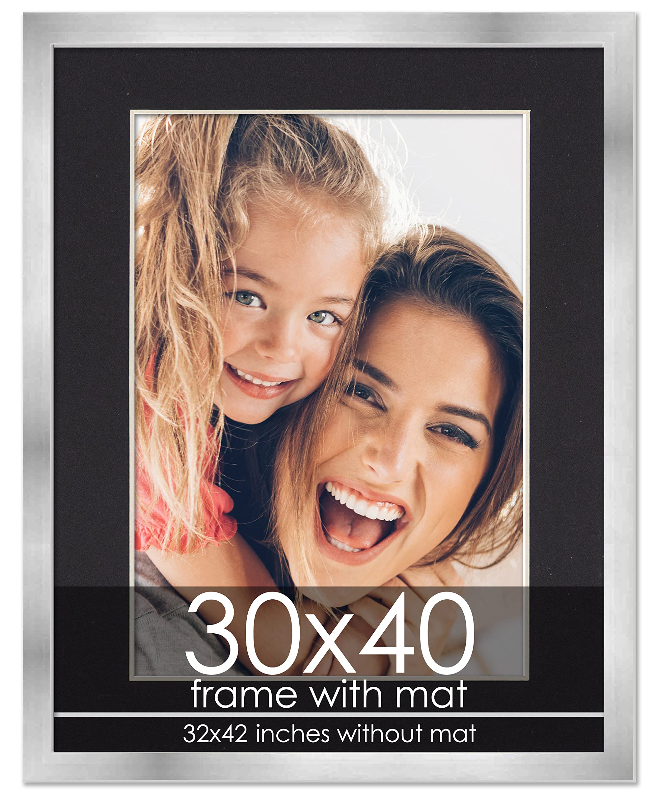 Amazon.com - 30x40 Frame with Mat - Silver 32x42 Frame Wood Made to ...