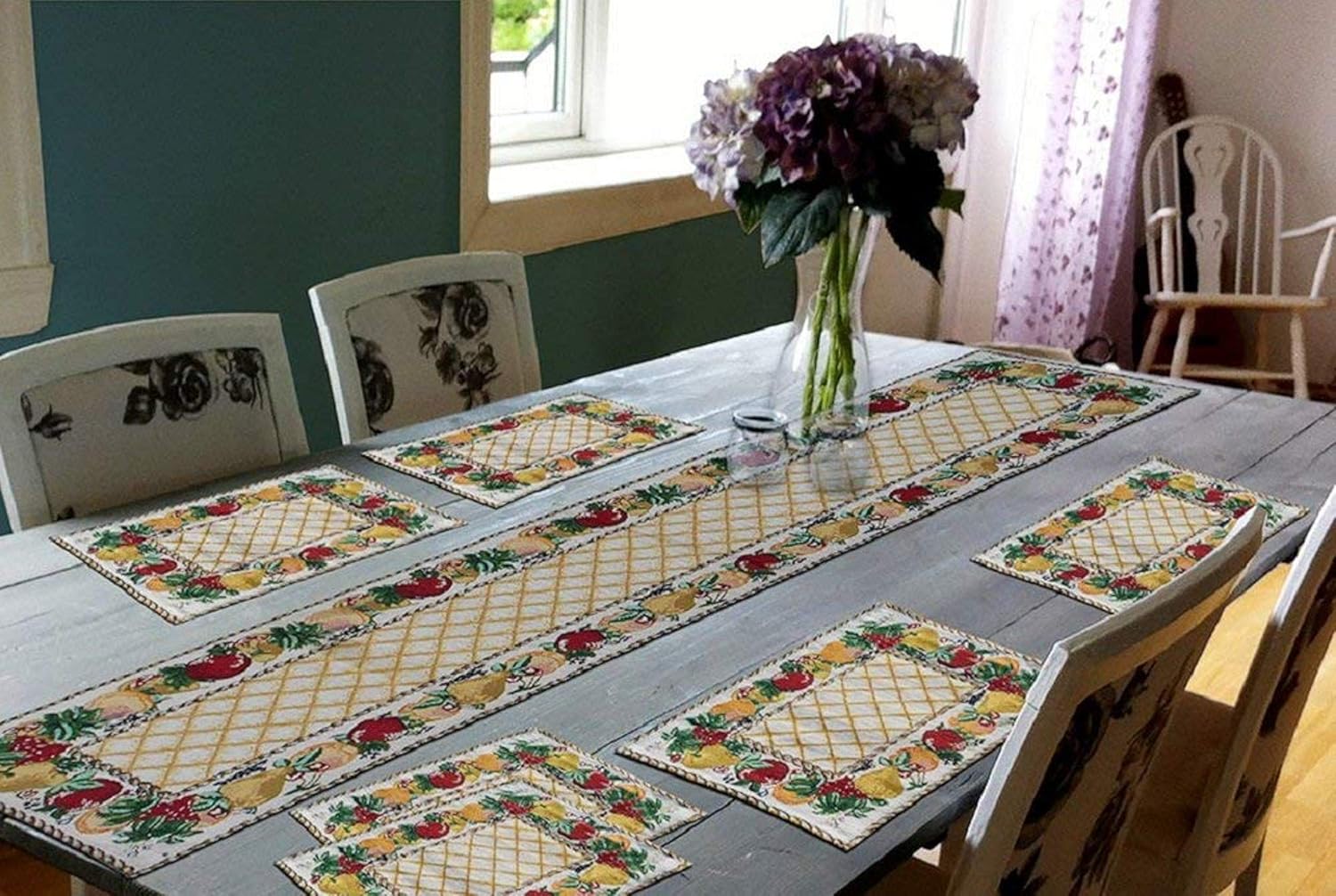 HOME UTSAV Jacquard Cotton Dining Table Runner with Mats (1 Runner and ...